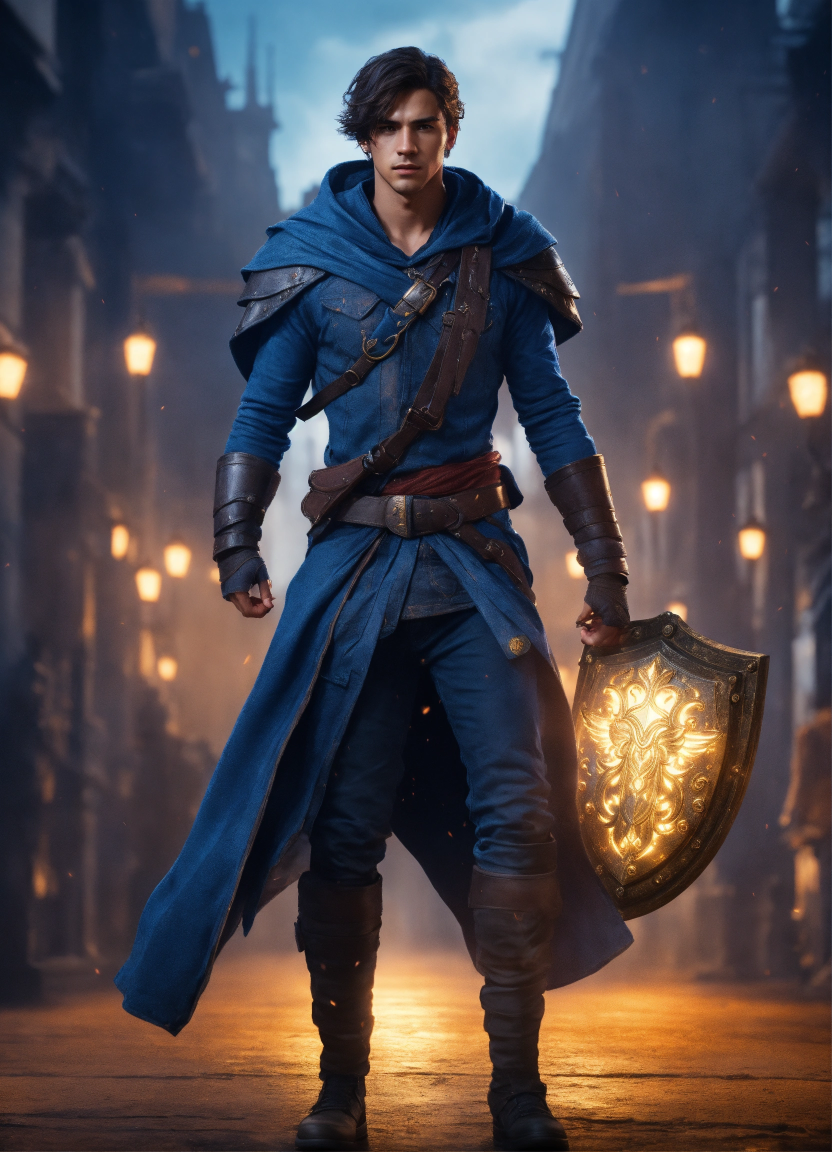 Lexica - A realistic full body portrait of a young male rogue, indigo ...