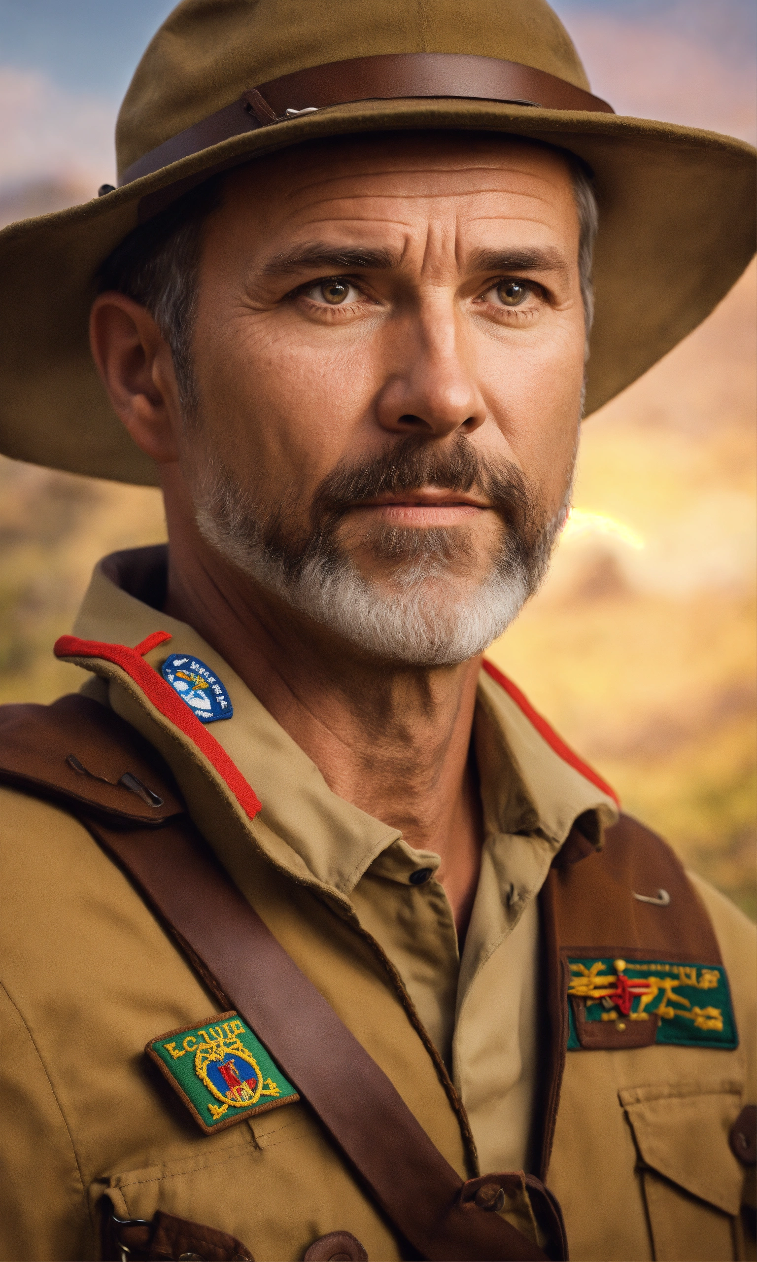 Lexica - Explorer male, 50 years old, looking at viewer, right hand ...