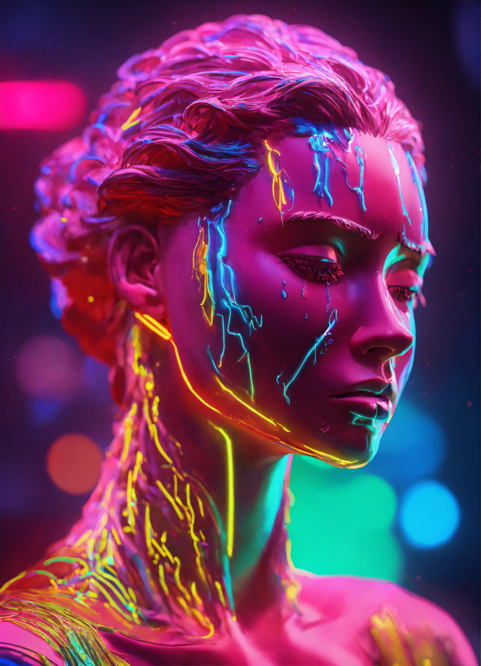 Lexica - Bust sculpture, of a women's head and shoulders, neon color ...