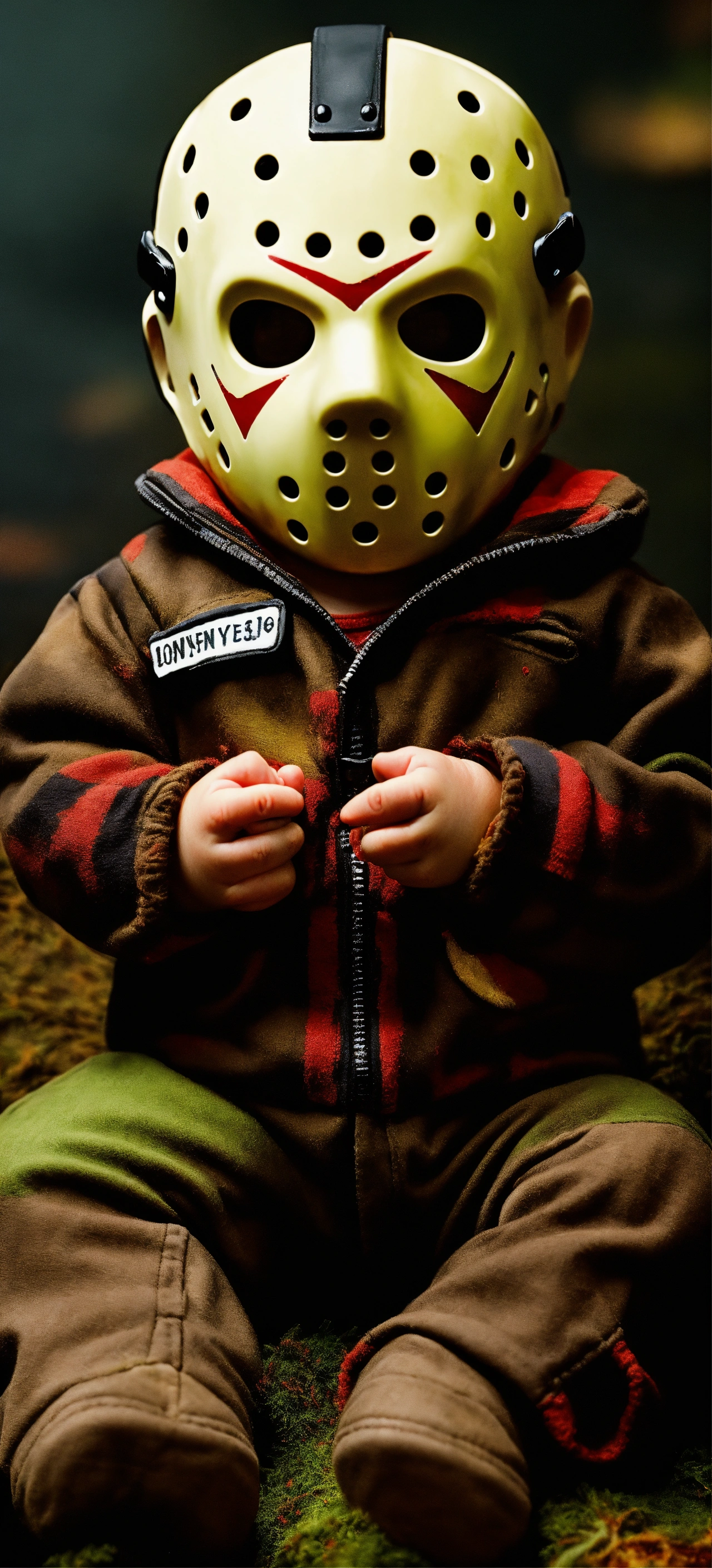 Lexica - Jason Voorhees is a cute baby, photorealism ultra-réalist.