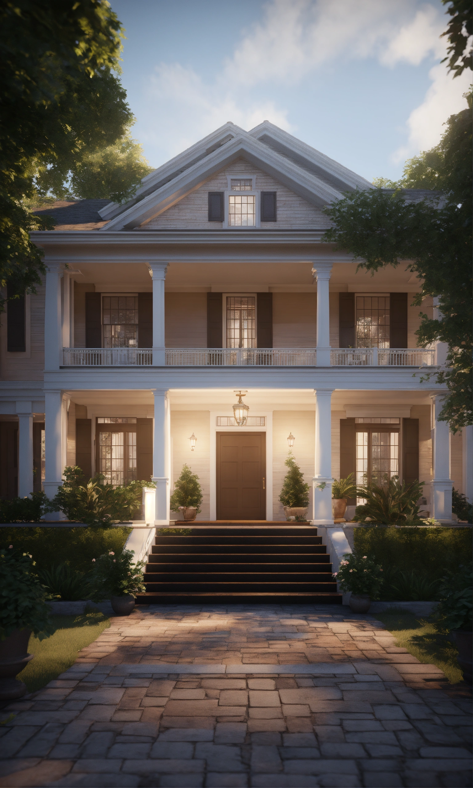Lexica - Center entry colonial revival, unreal engine render, 8k
