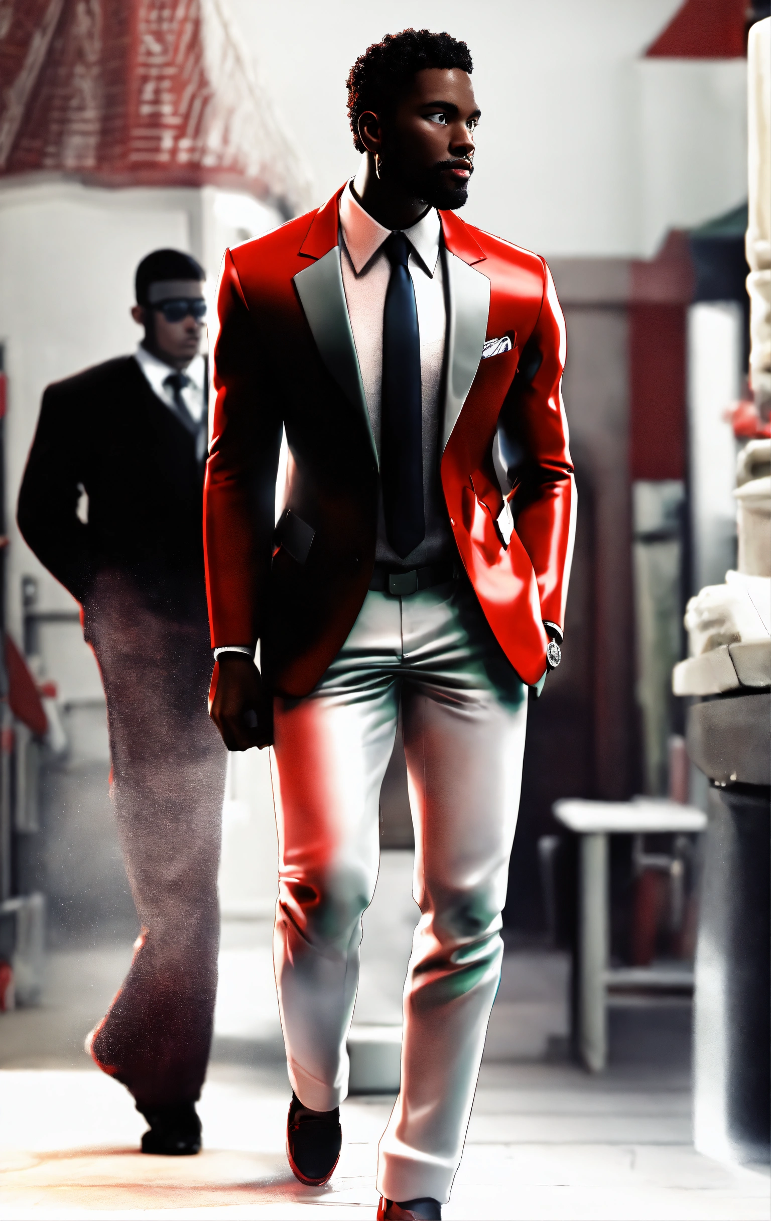 Lexica - Afroamerican man in red suit, head turned sideways, Disney ...