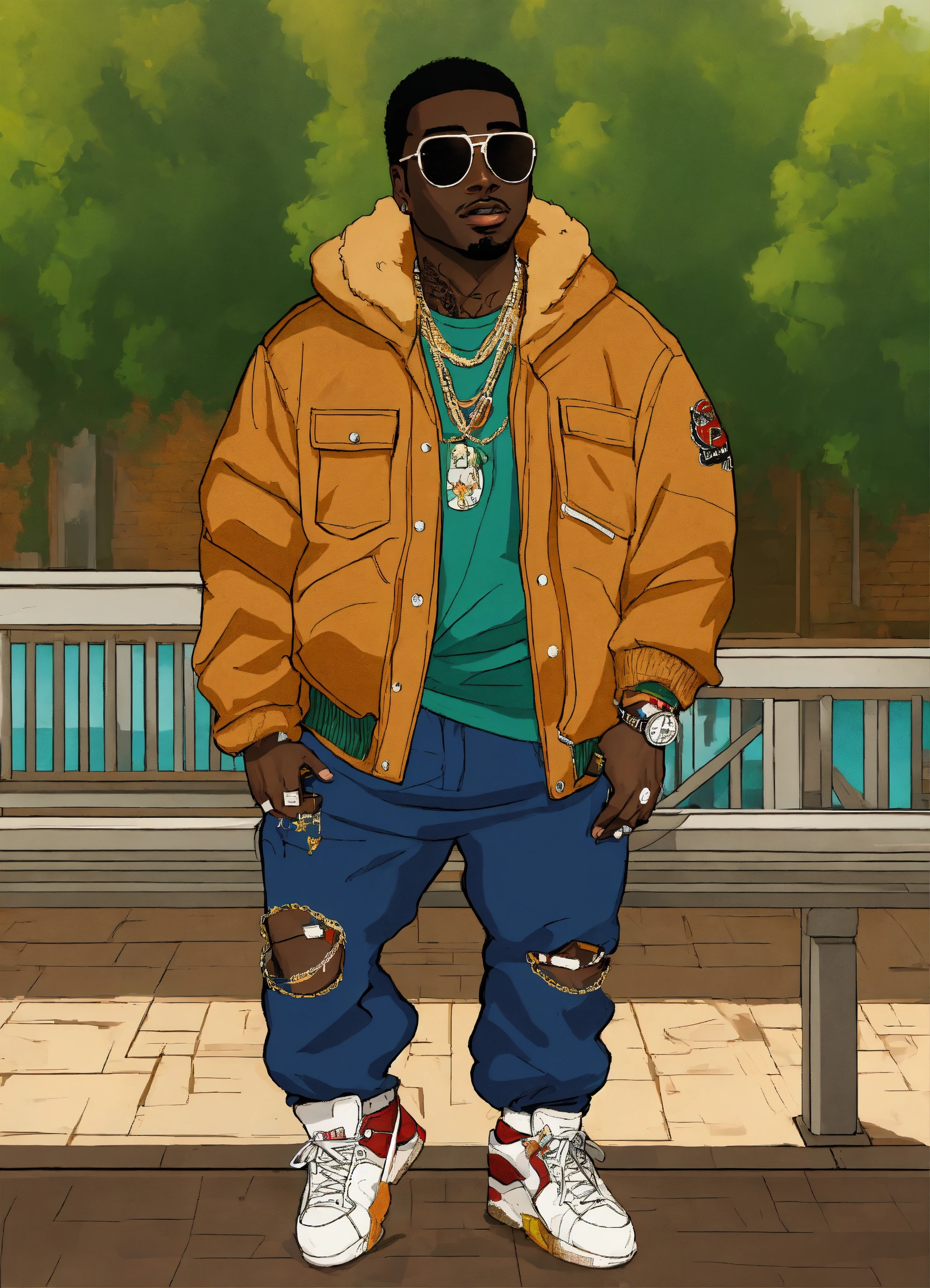 Lexica - Hip hop art style gucci mane boondocks full body