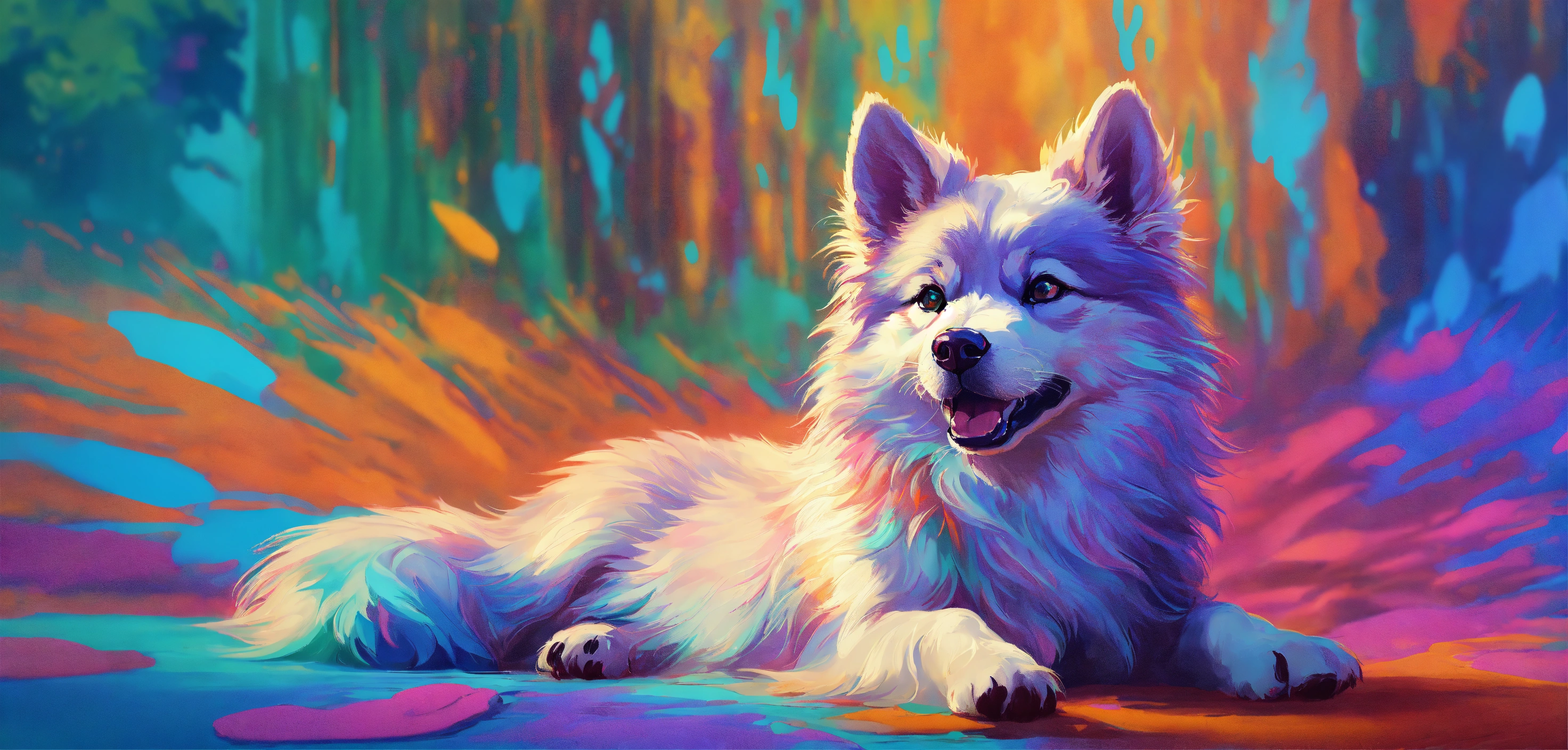 Lexica - In this vibrant painting, a graceful Pomsky is captured in ...