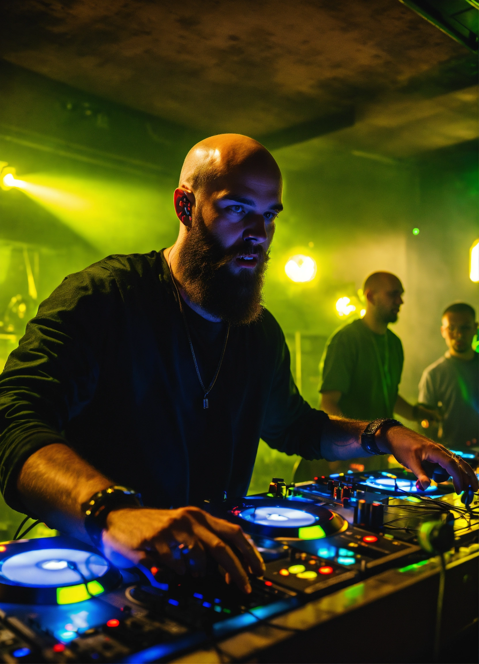 Lexica - A young bald man with beard possessed by the devil. yellow ...