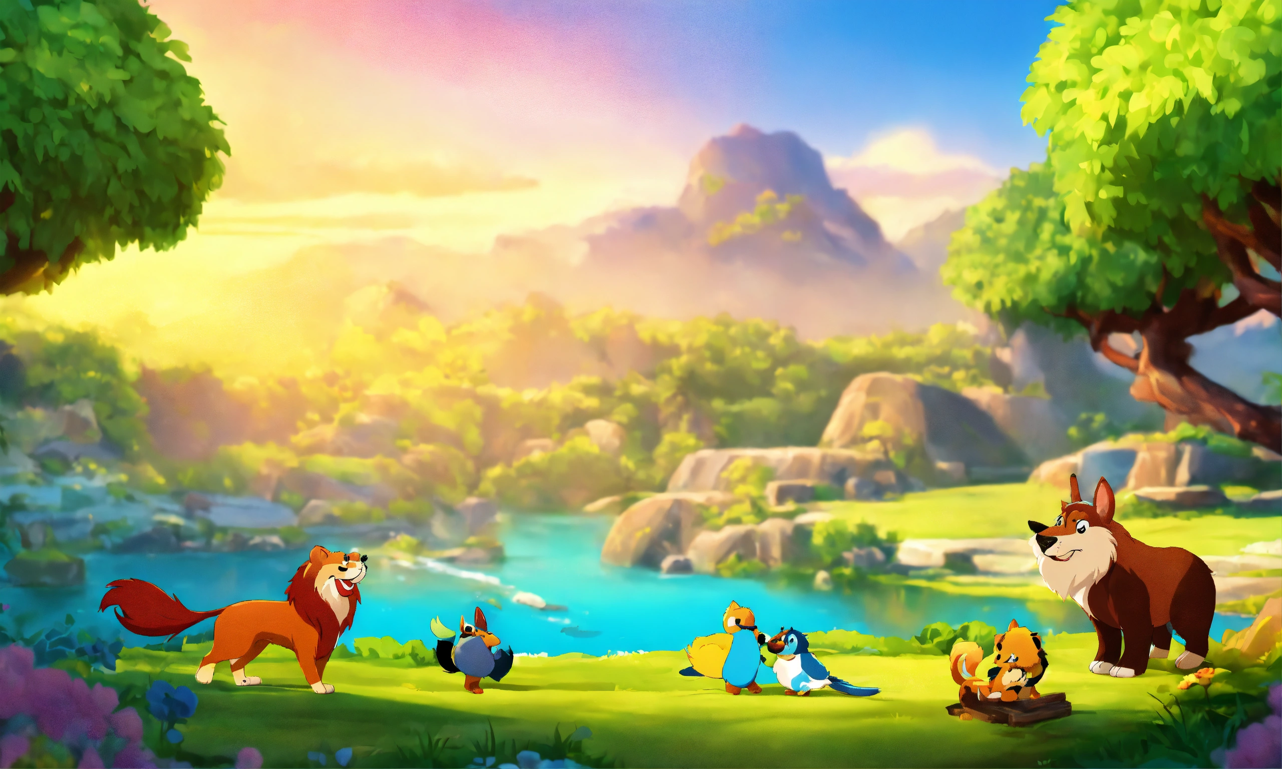 Lexica - Cartoon animal movie background