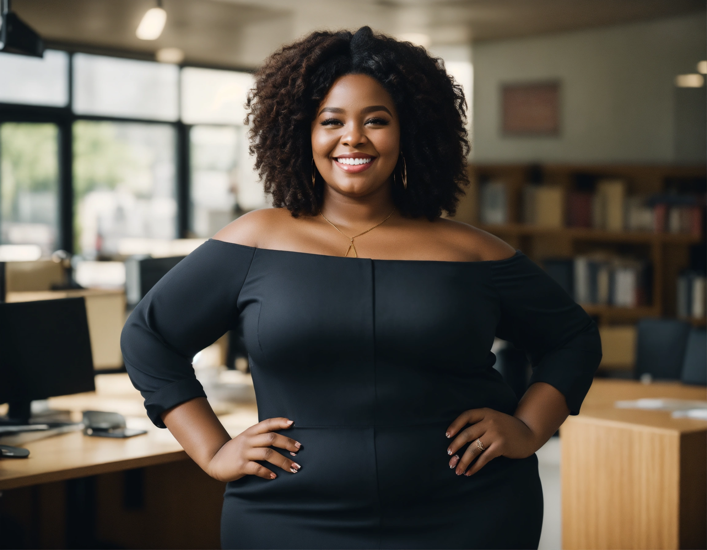 Lexica - Fashion Portrait a plus size black woman, smiling, standing in ...