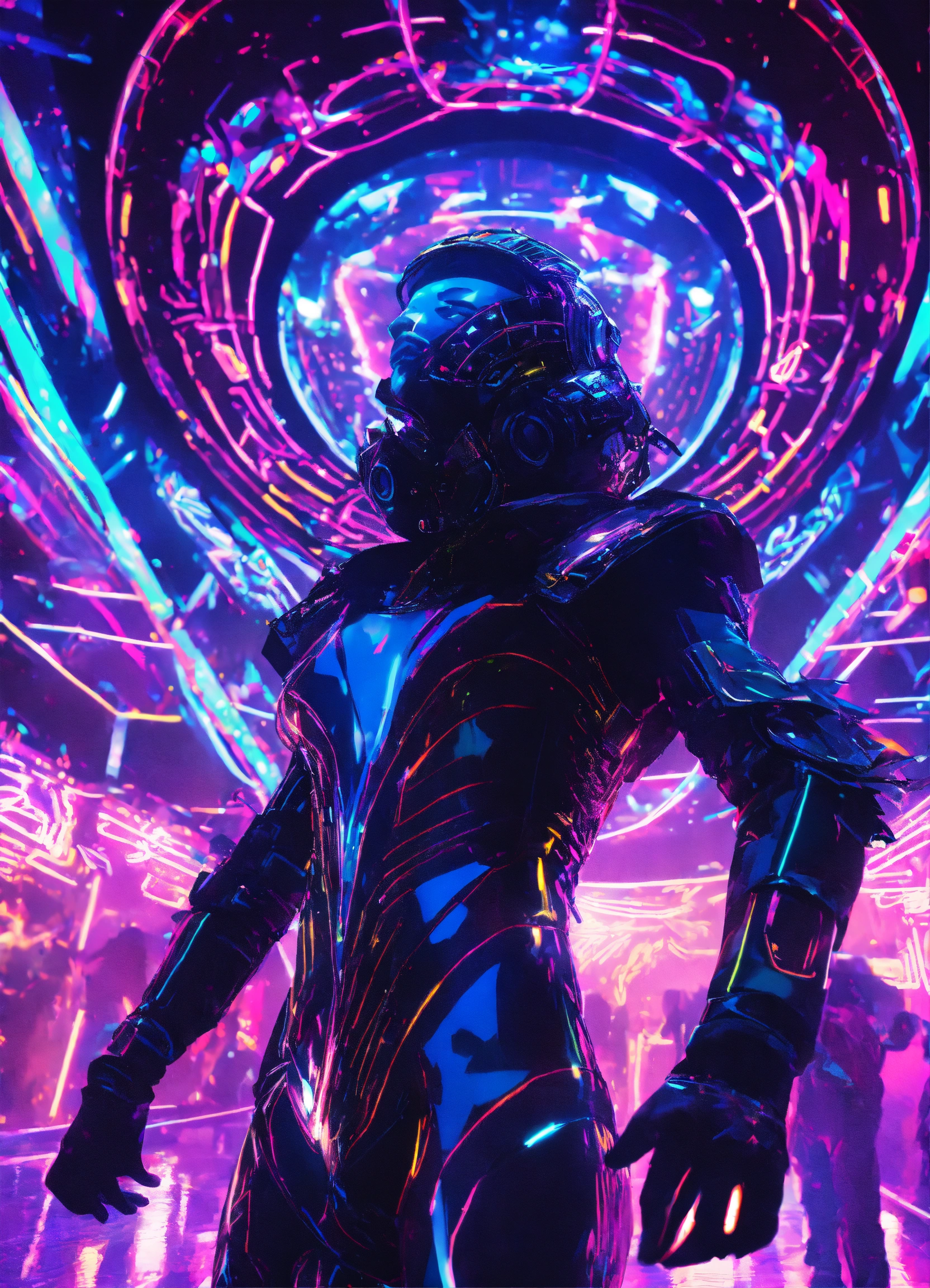 Lexica - Cyber Raver dancing in diamond and shimmer black neon light ...