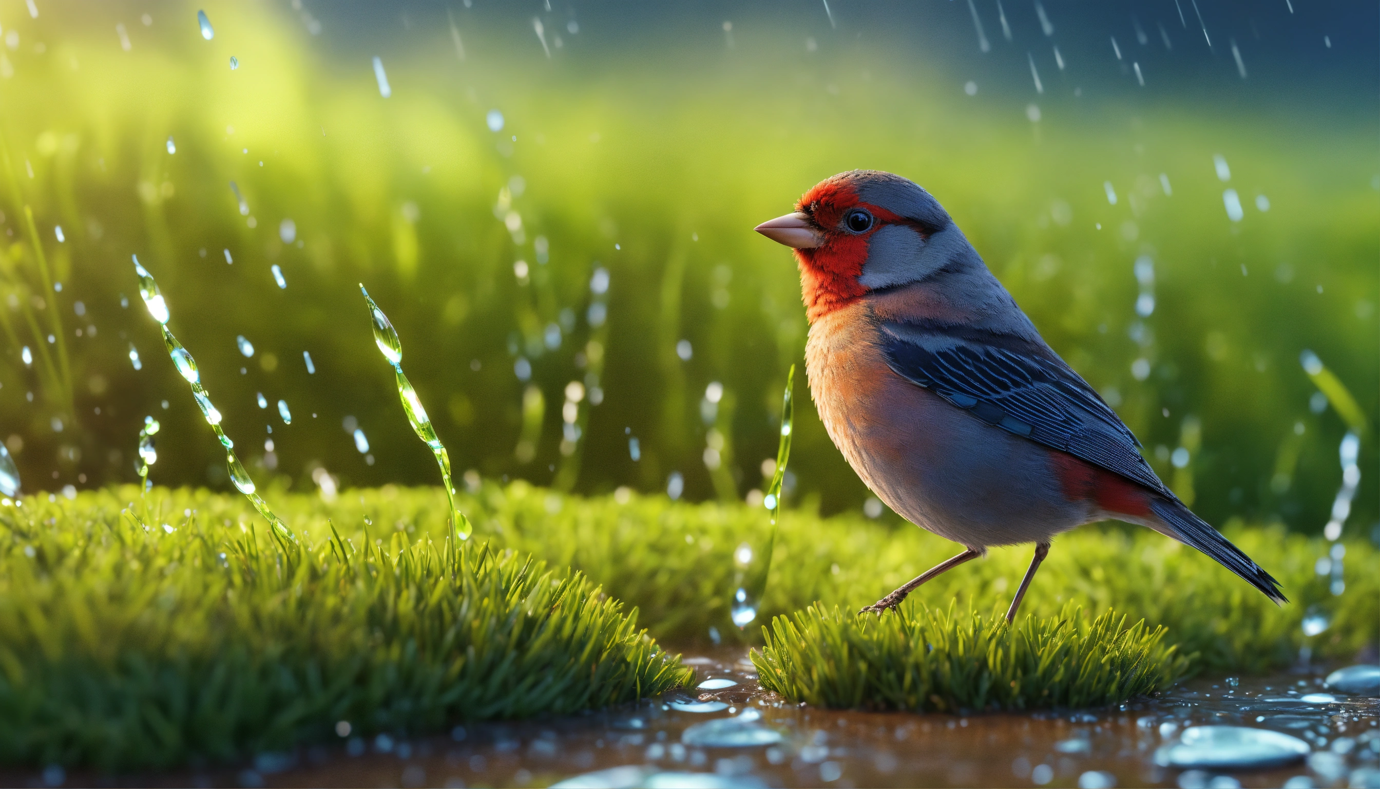 Lexica - "Create an image of a tiny finch tending to the field after ...