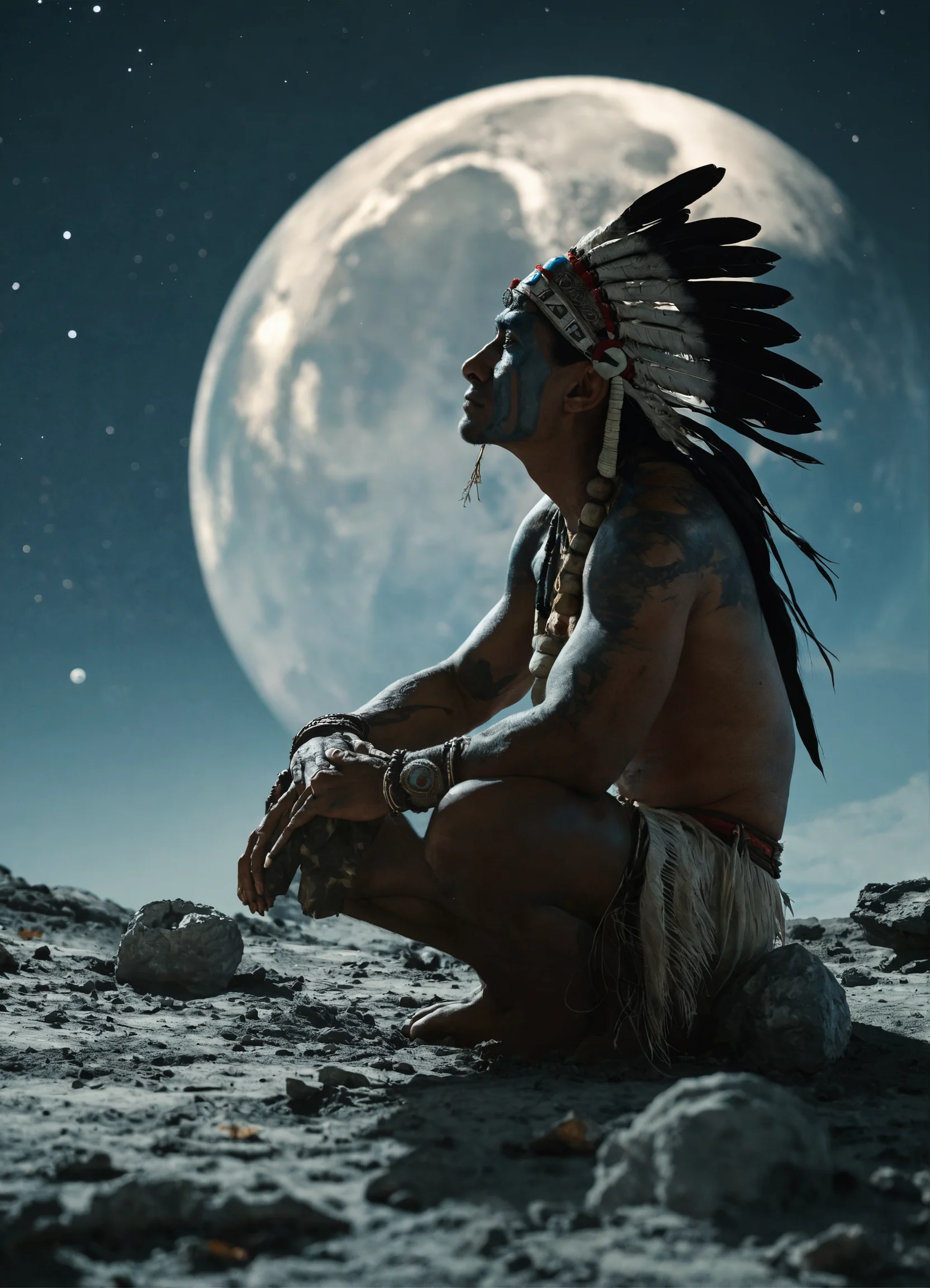 Lexica - Taino indian on the moon looking at earth, sitting on the ...
