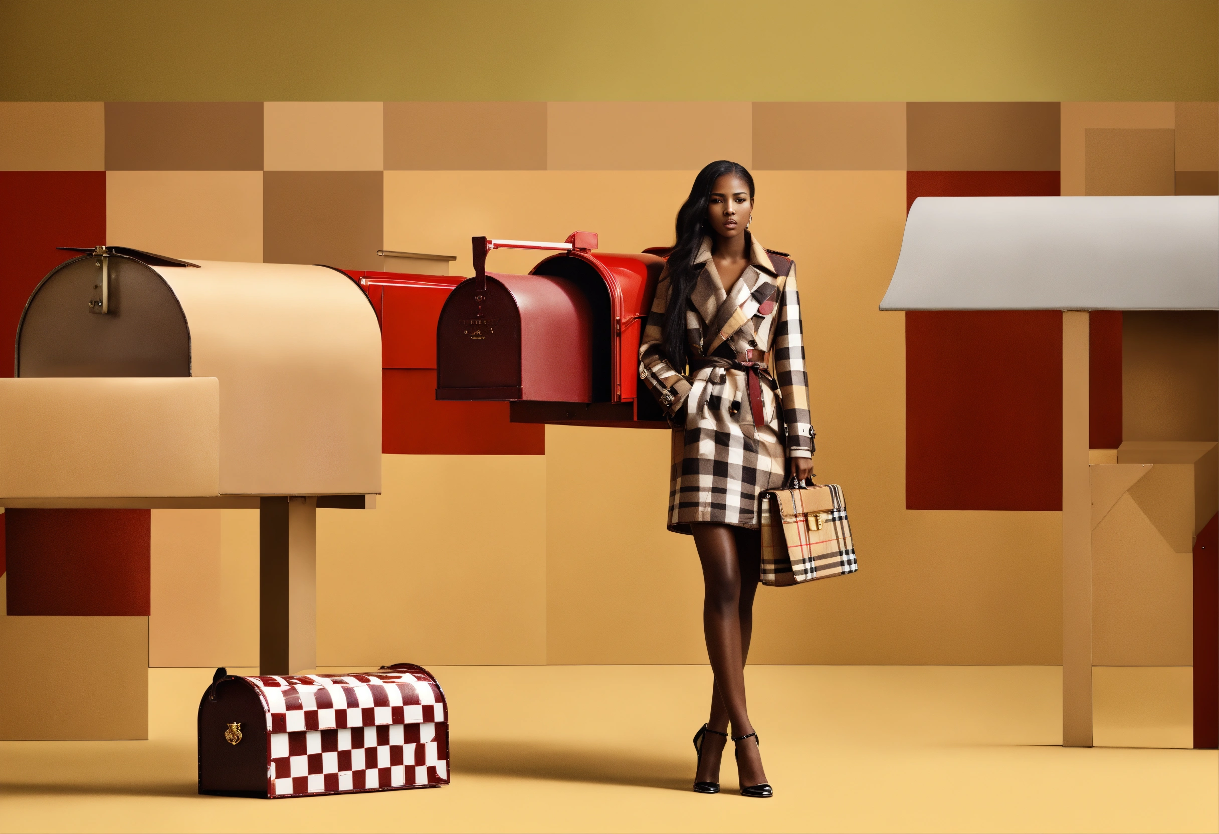 Lexica - Mailbox icons, emails, beautiful ebony girl, Burberry branded checkered pattern ...