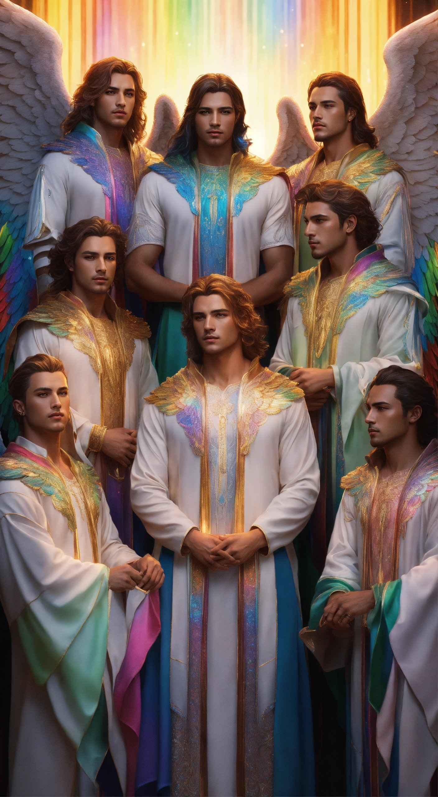 Lexica - Group of 7 beautiful and perfect male Angels, detailed and ...