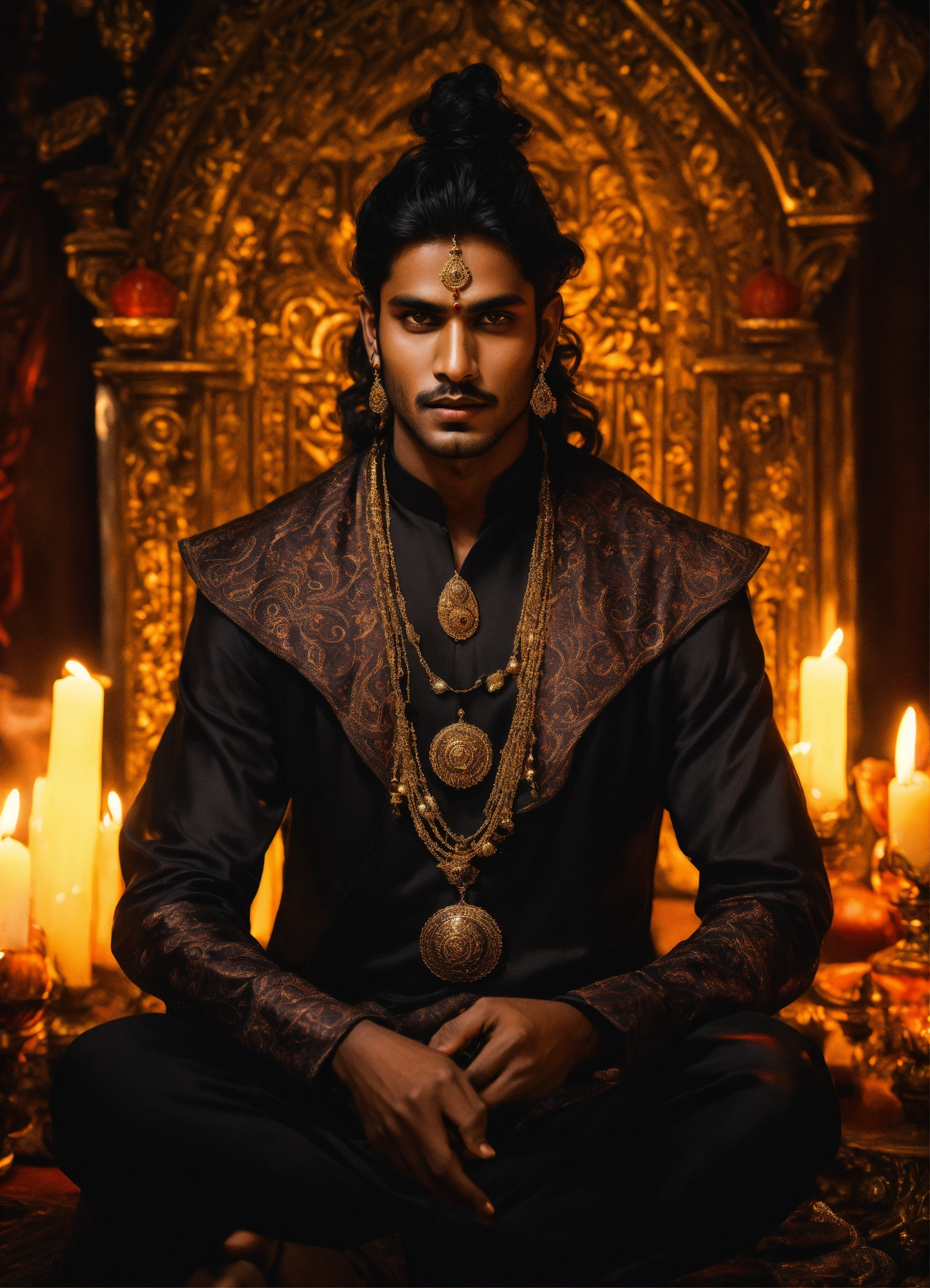 Lexica - Young handsome malevolent indian male sorcerer, dark, lavish ...