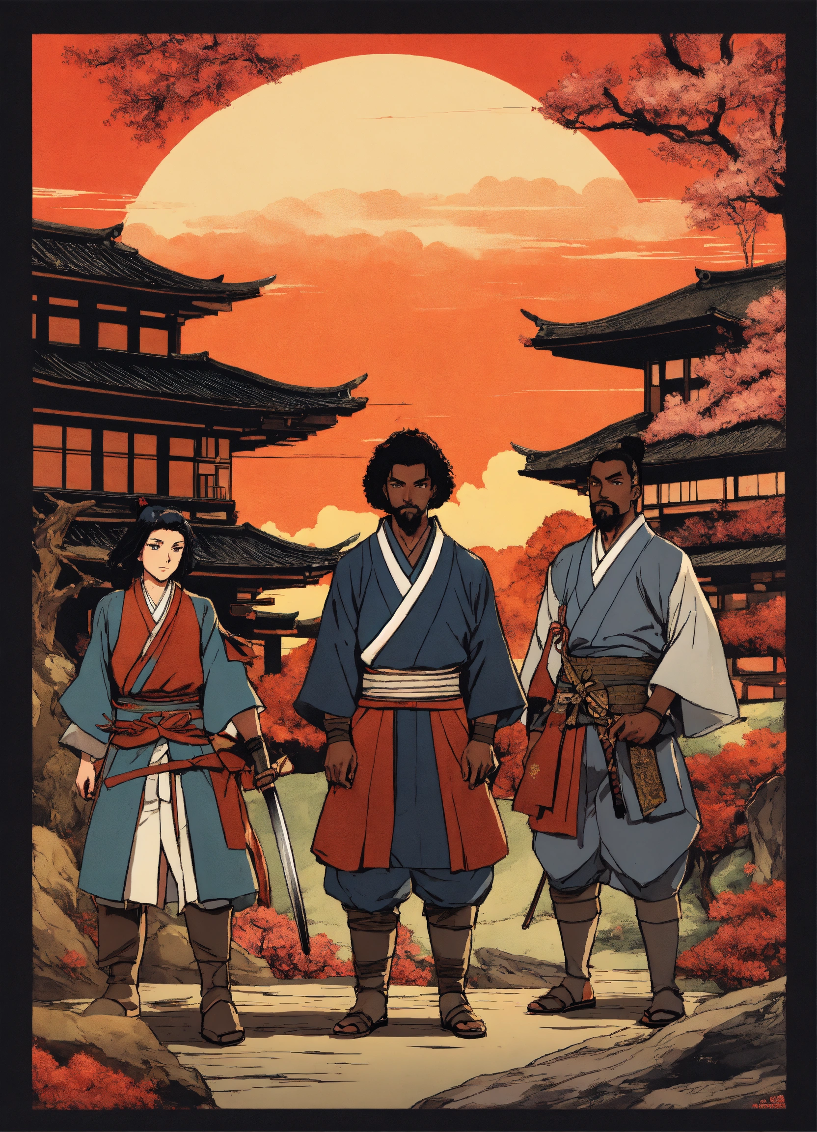 Lexica - 70s anime style black characters in a feudal japanese setting ...