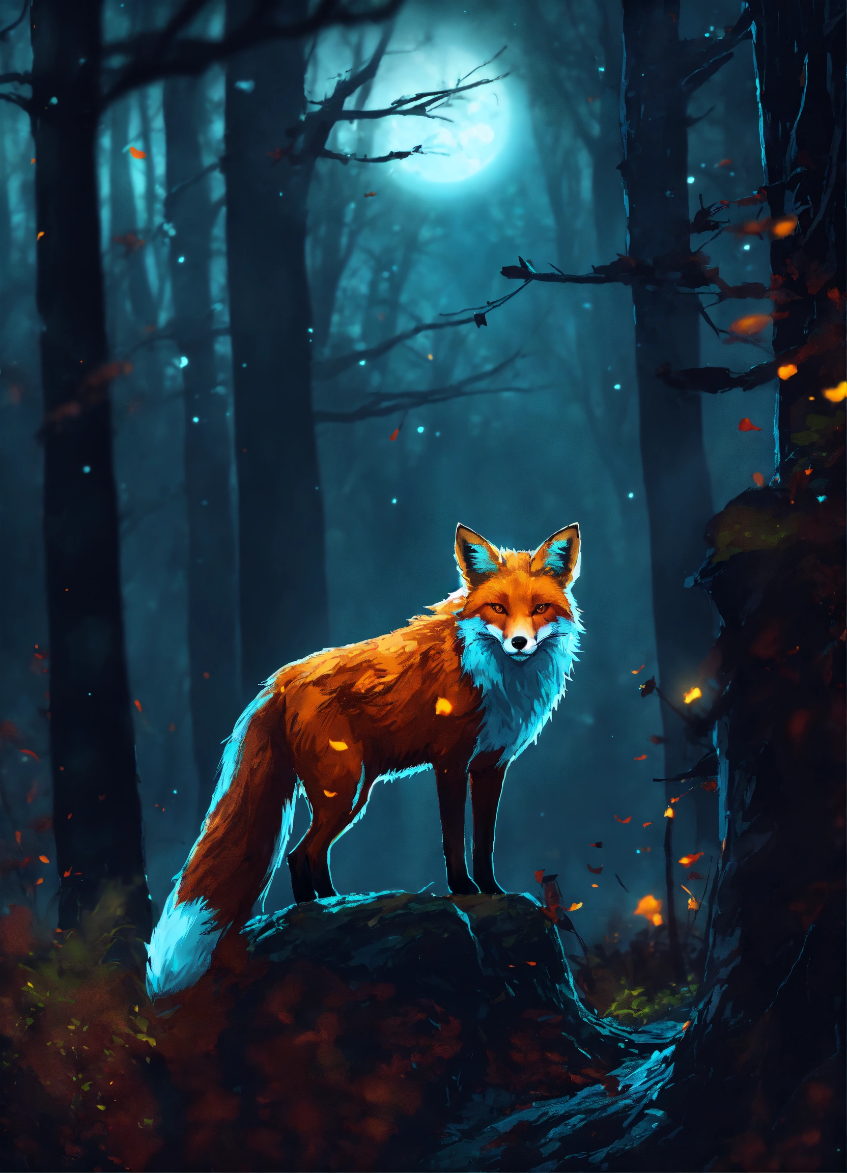 Lexica - A sinister fox in a forest at night