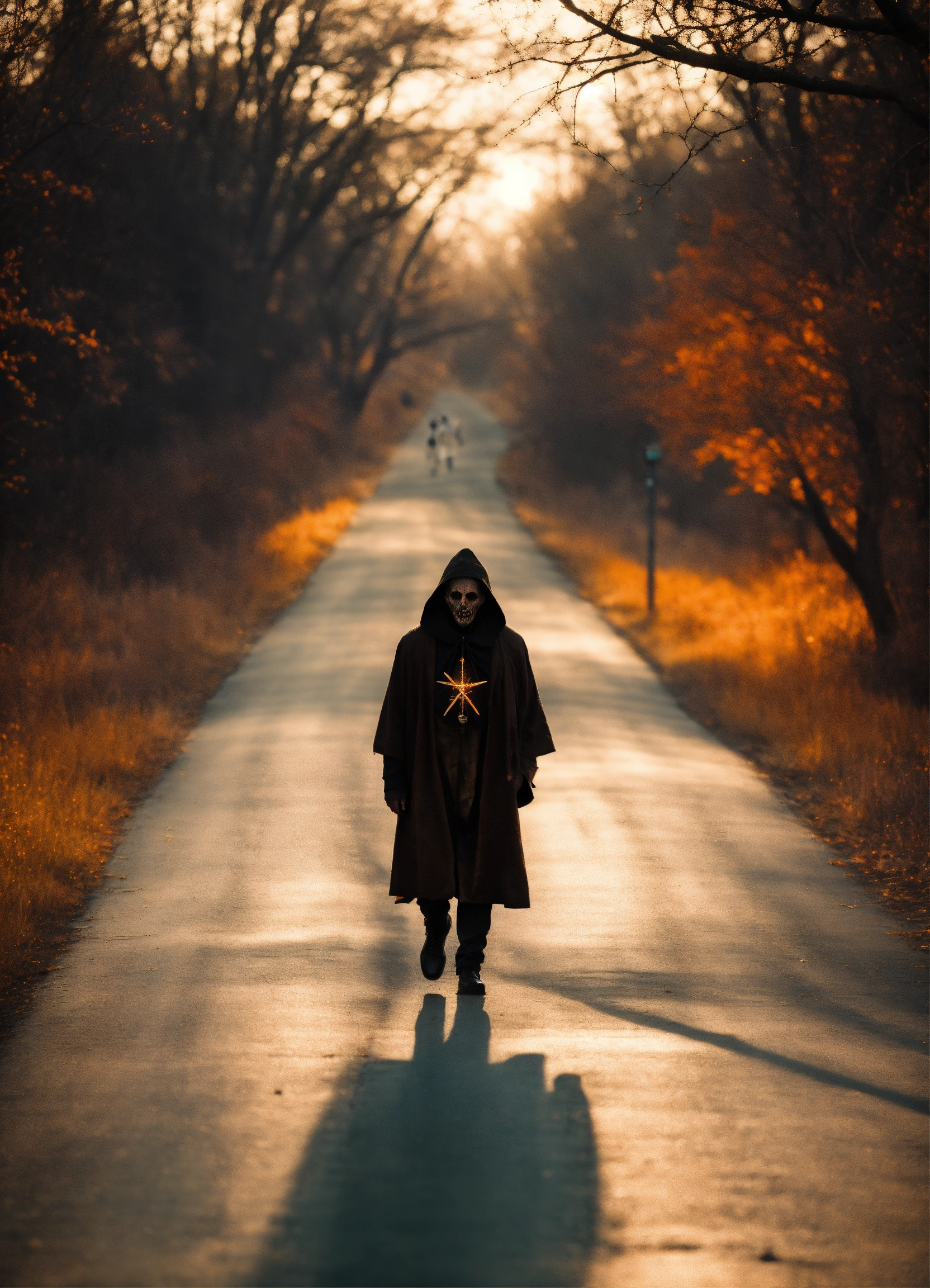 Lexica - A black and white image showing a creepy creep walking down a ...