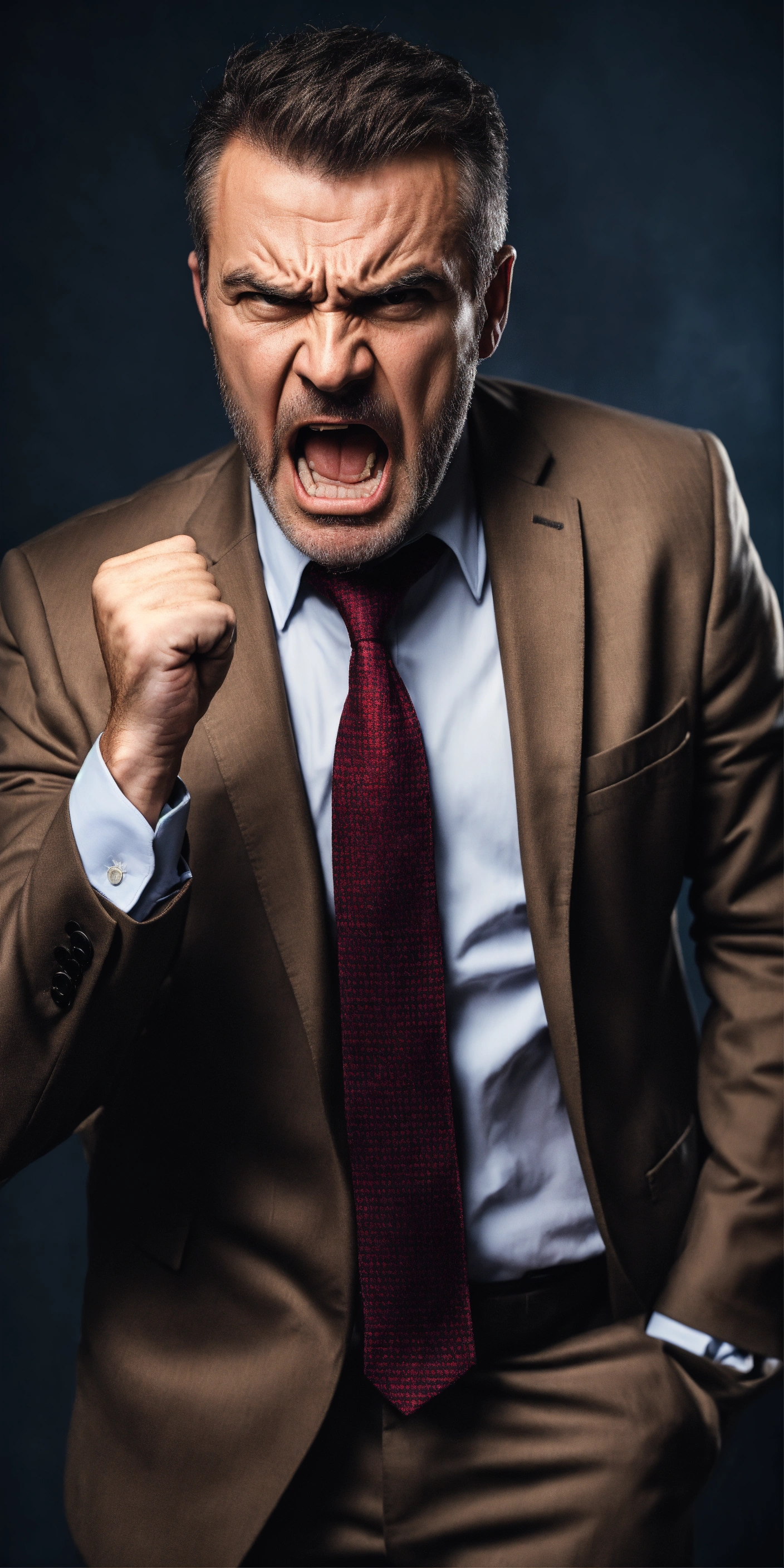 Lexica - A very angry man in a suit about 45-50 years old. He shouts ...