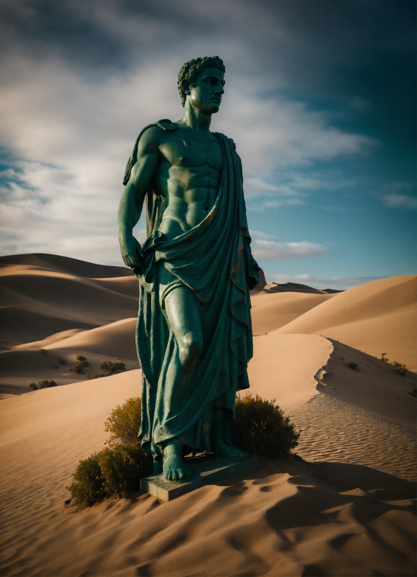 Lexica - A statue of Caesar among the desert dunes, moss, cold weather ...