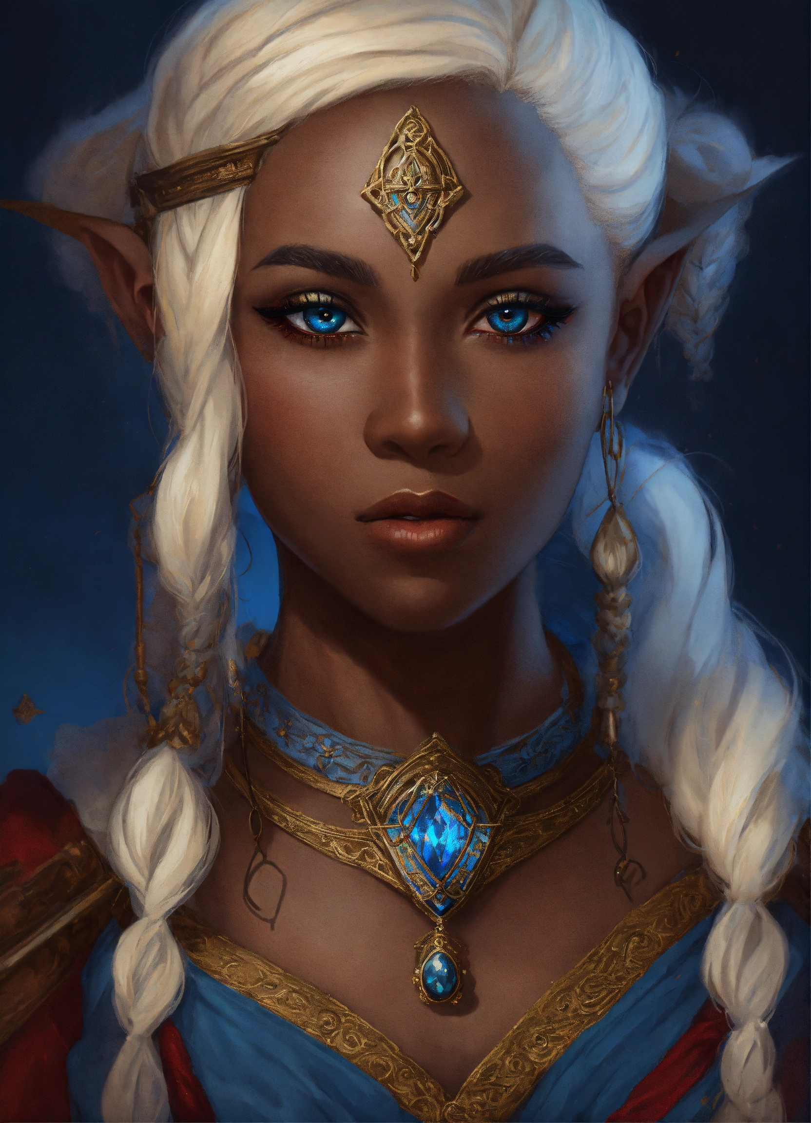 Lexica - Portrait of a dwarf bard, dark skin, braided platinum blonde ...