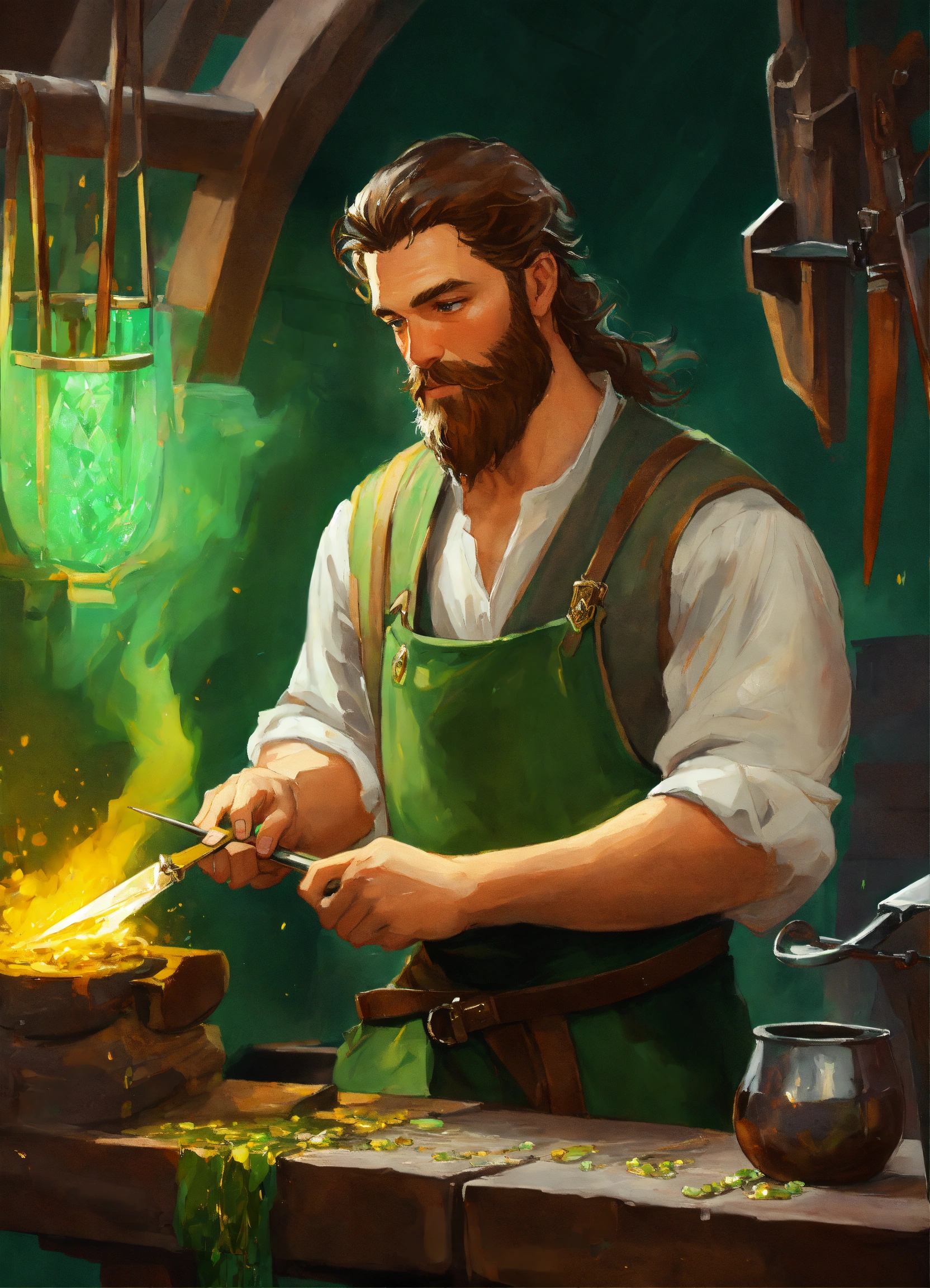 Lexica - Fantasy painting of Medieval Blacksmith, his Beard looks like ...