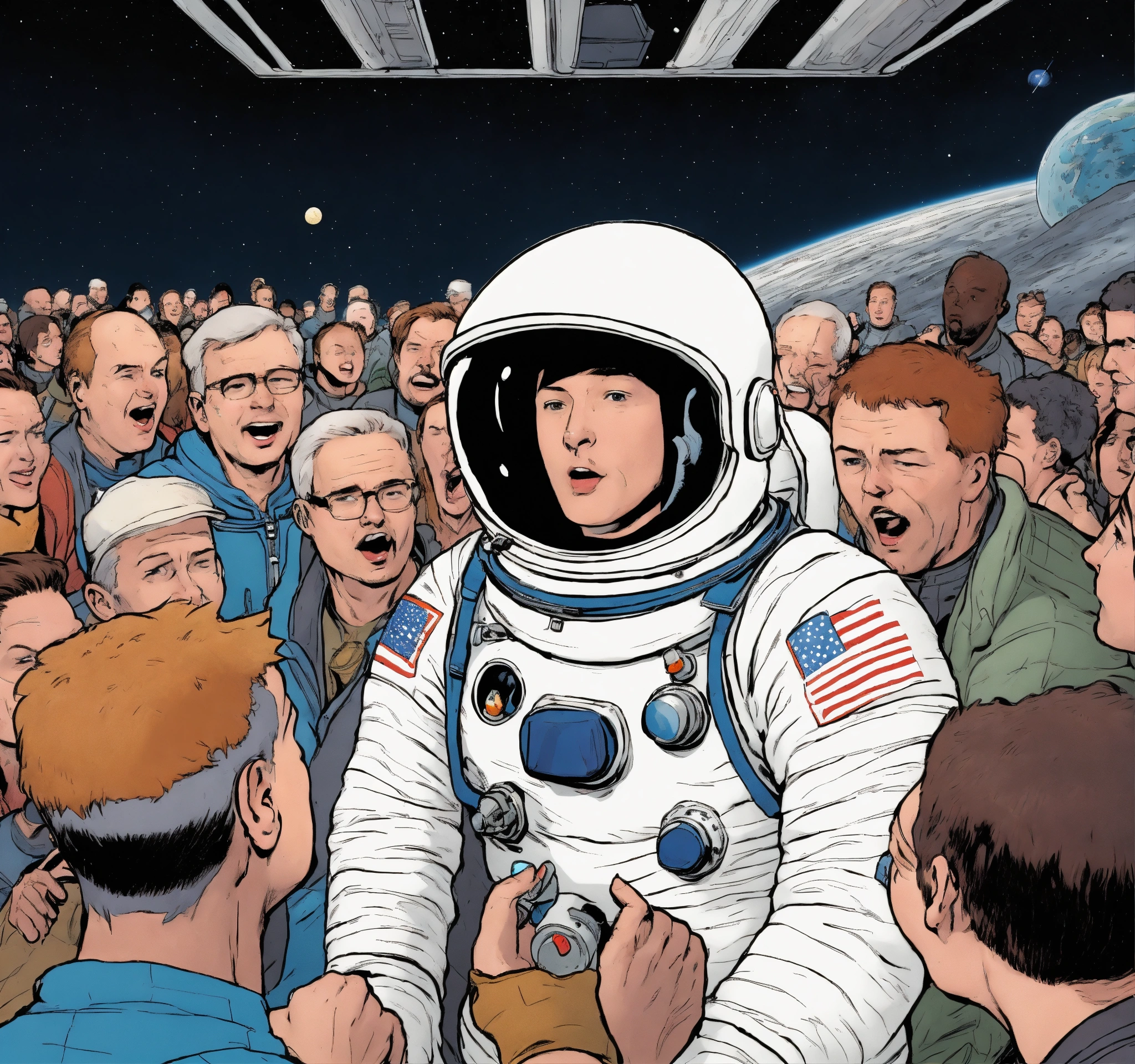 Lexica - Comic an astronaut in a white spacesuit with no helmet on his ...