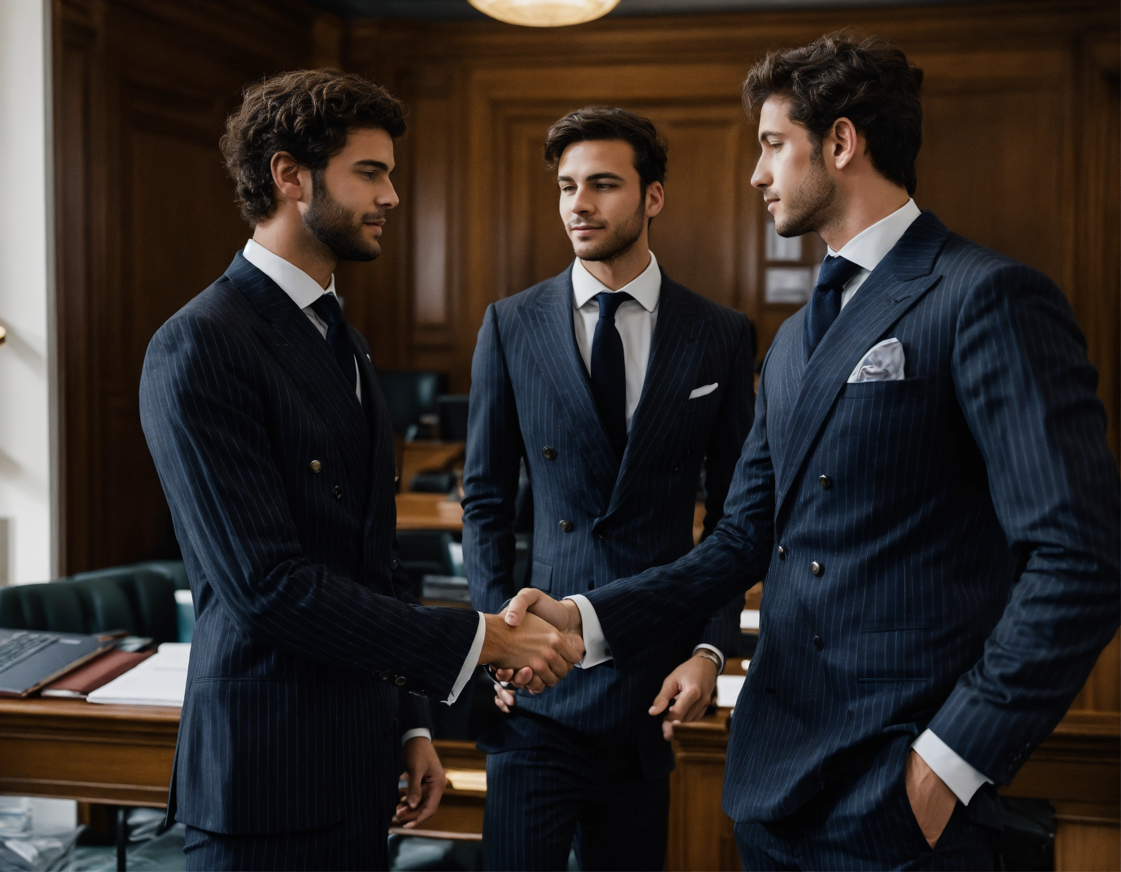 Lexica - Two young French male lawyers in charcoal pinstripe double ...