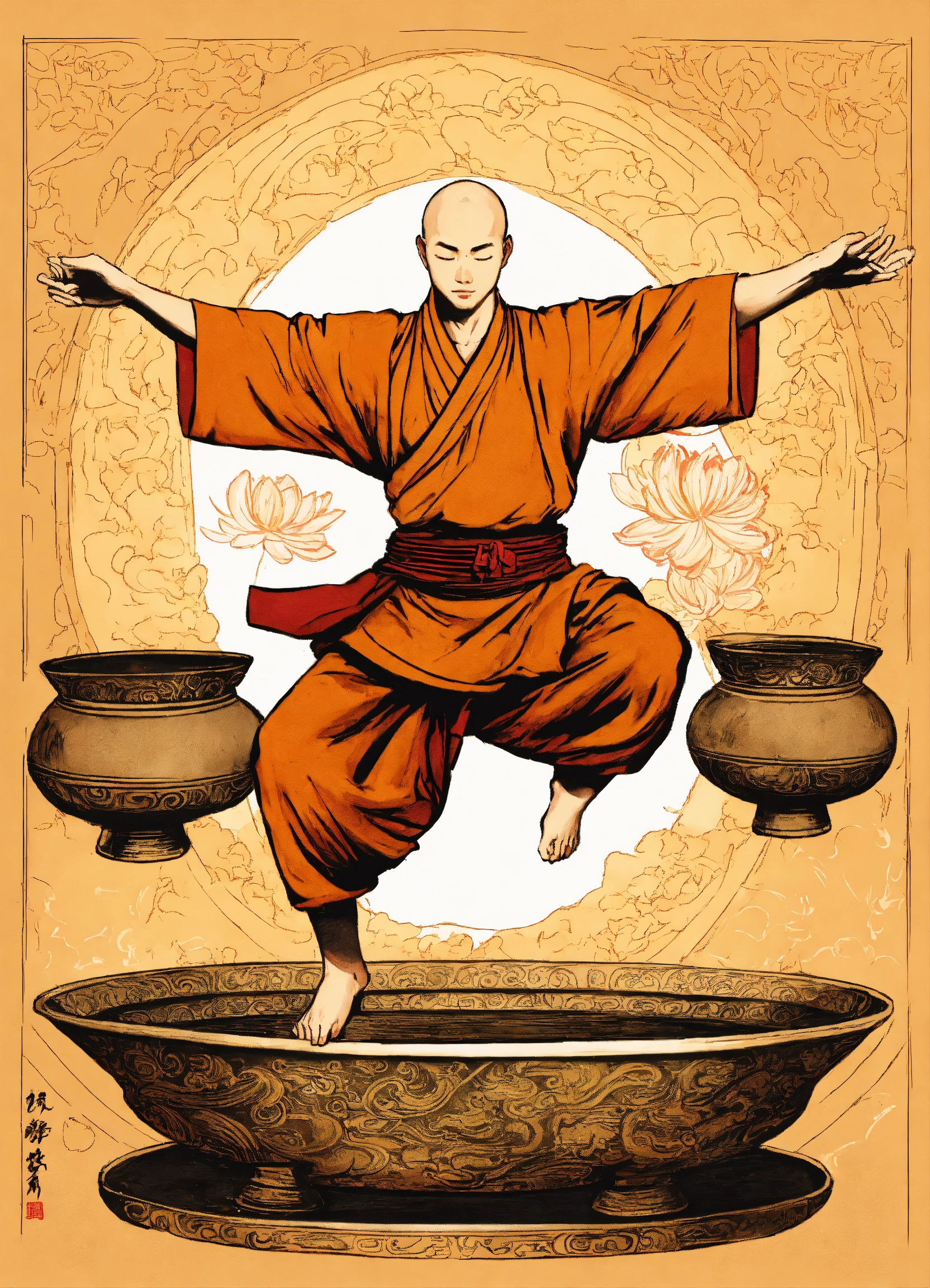 Lexica - Drawing shaolin monk balancing with outstretched hands holding ...