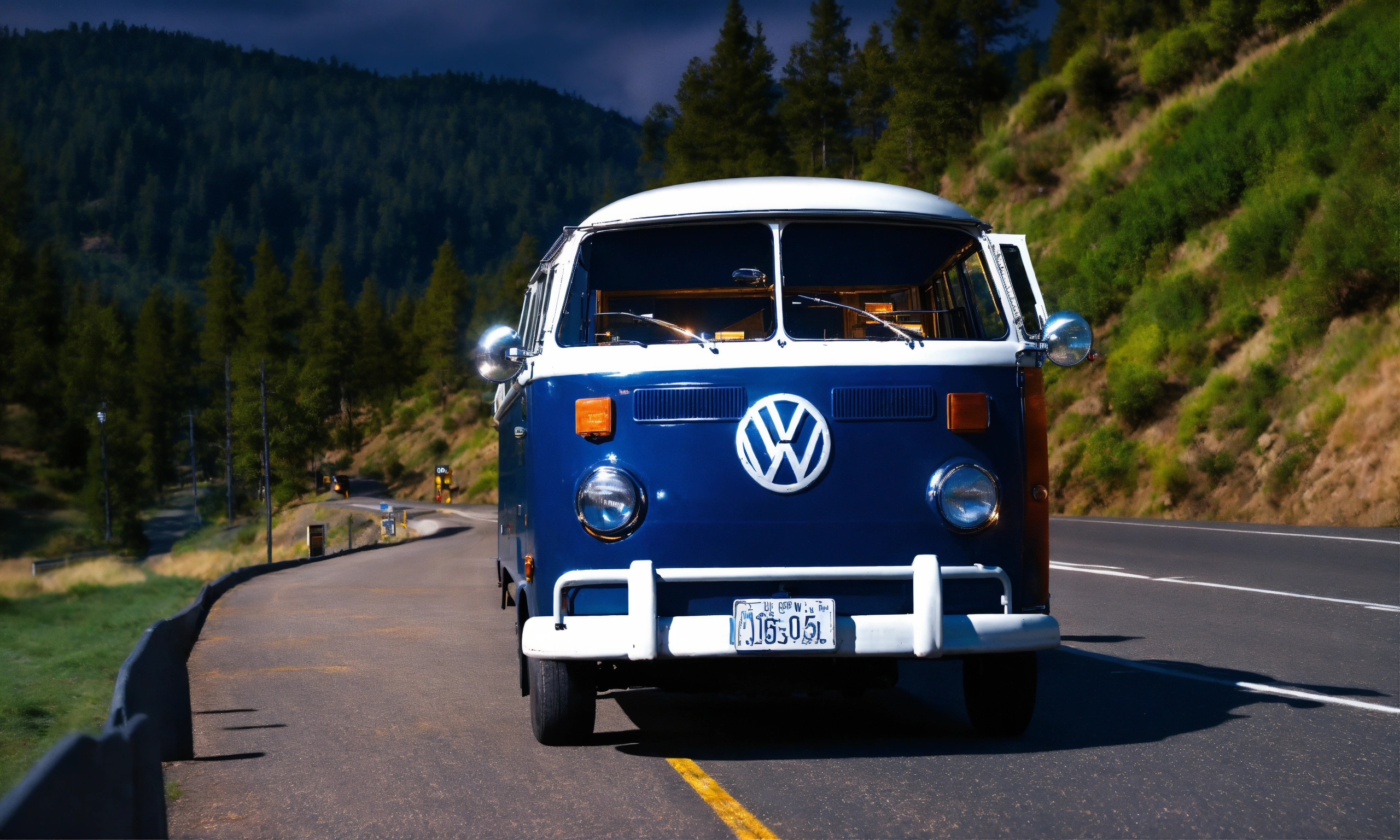 Lexica - Navy blue 1965 VW bus high speed chase on winding mountain ...
