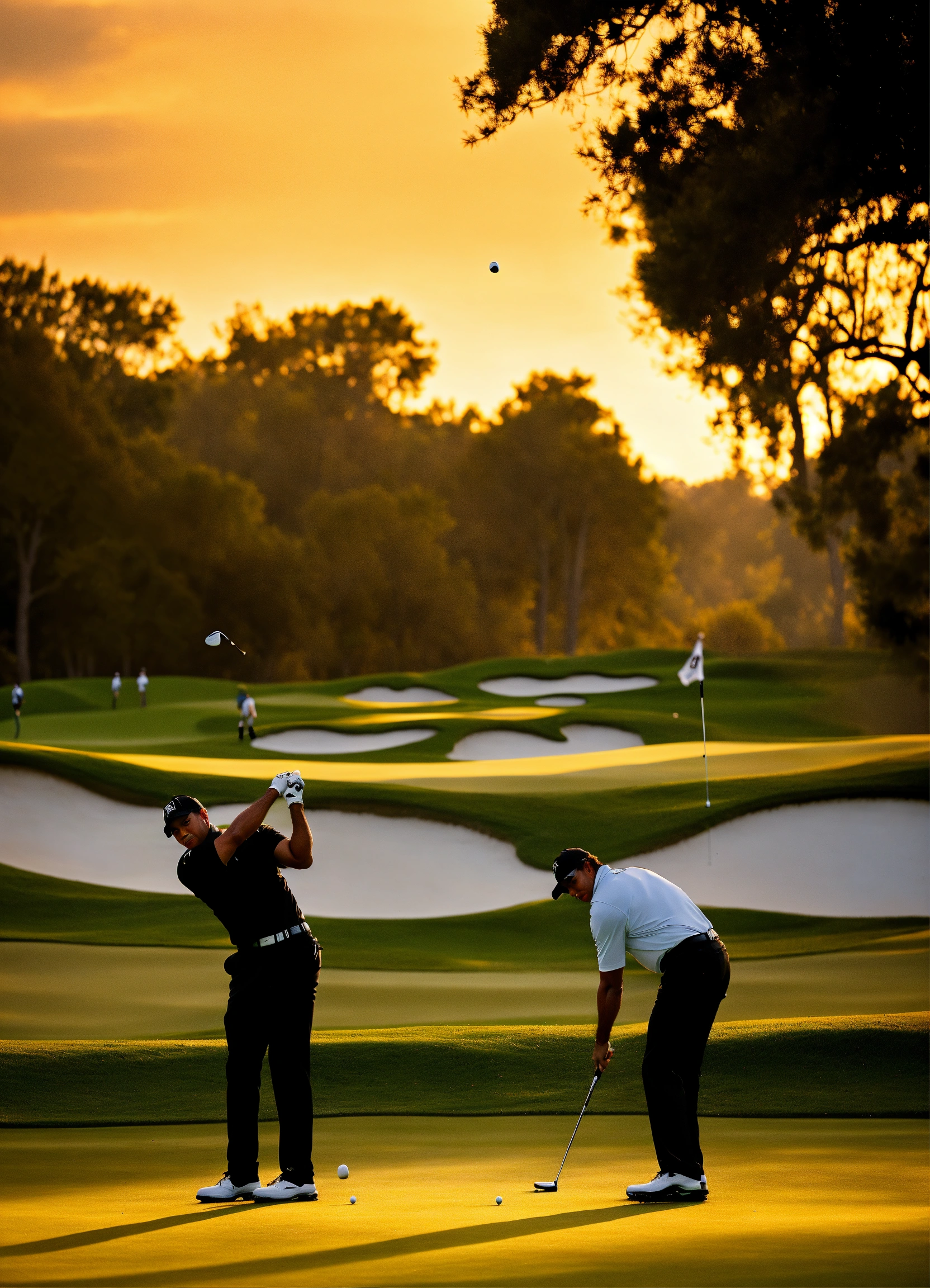 Lexica - Golf on the course two players one black "Tiger Woods" the ...