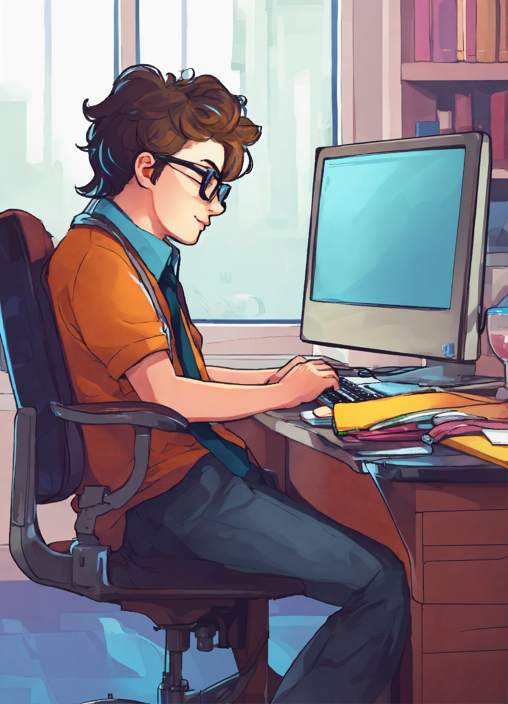 Lexica - A cute nerd sleeping at a computer desk, digital art, icon, 2 ...