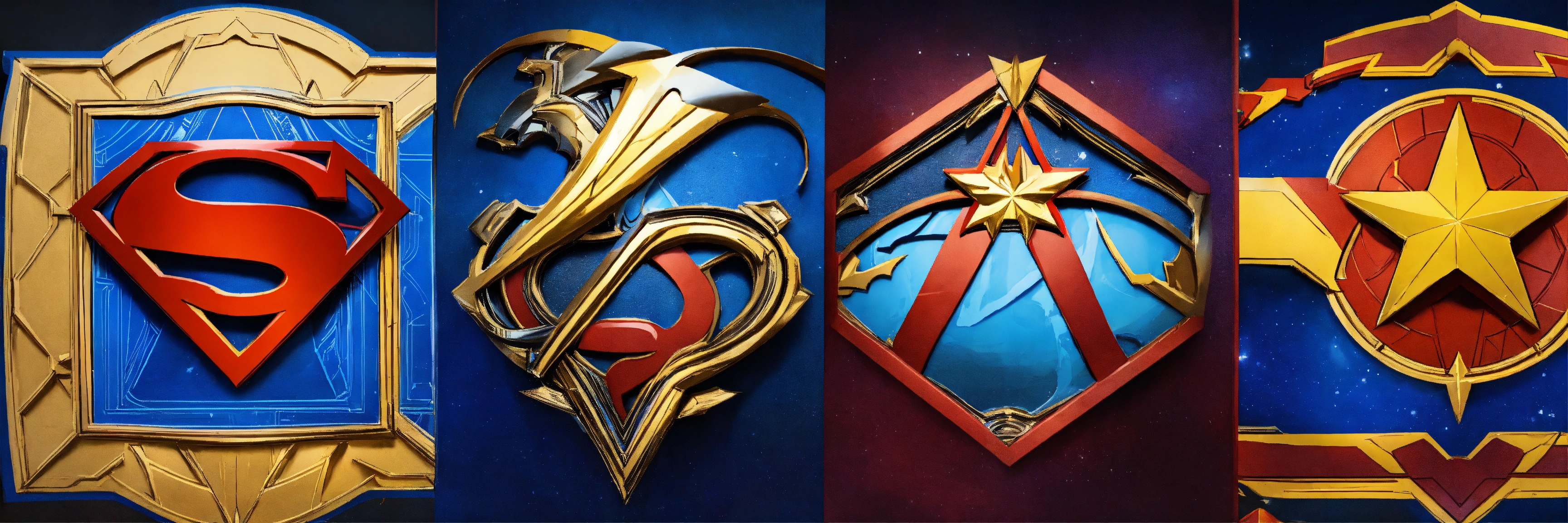 Lexica - Merge Batman, Superman, Wonder Woman, and Captain Marvel insignias