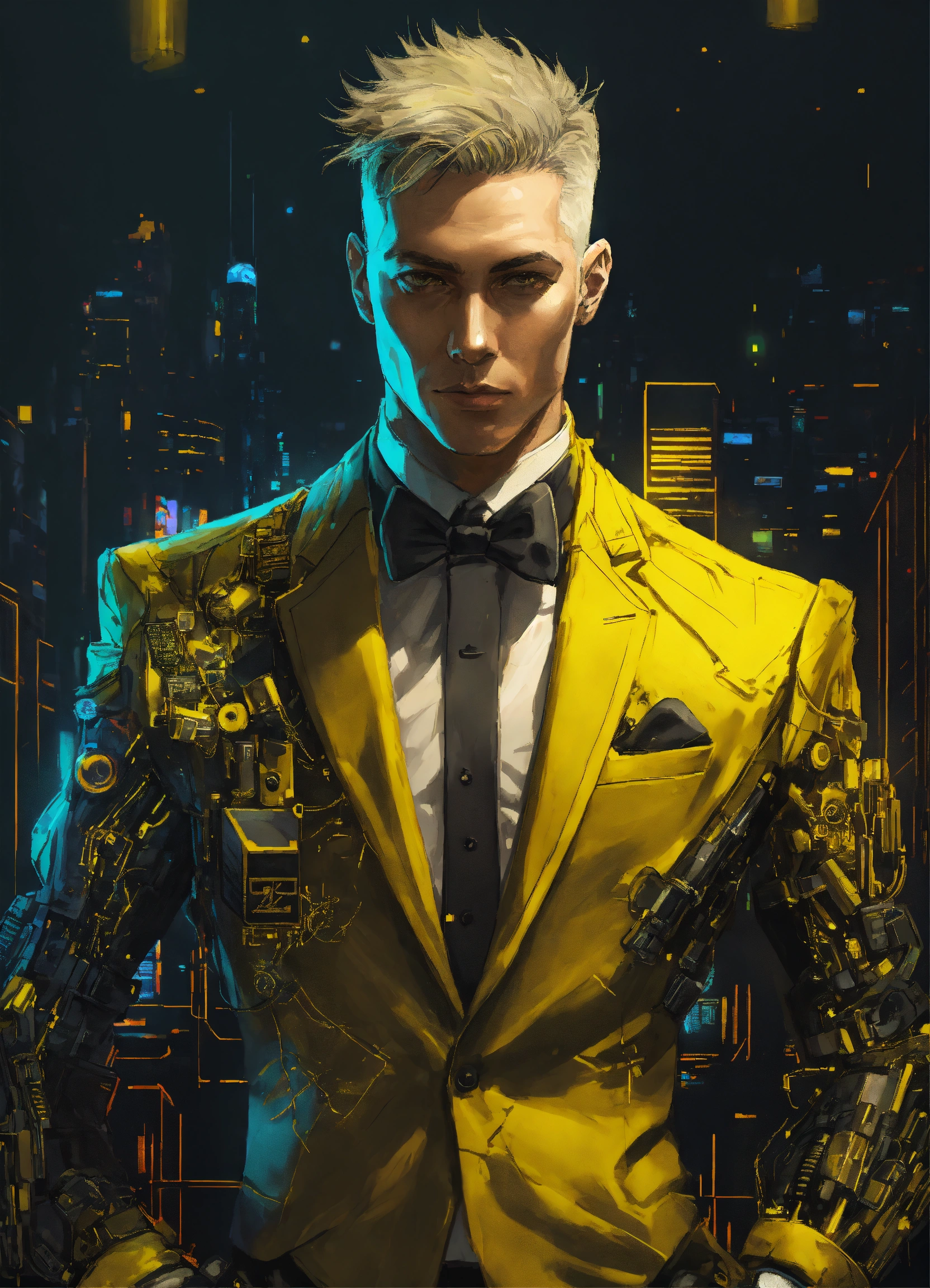 Lexica - Cyberpunk executive with dull yellow cybernetic parts. Mostly ...