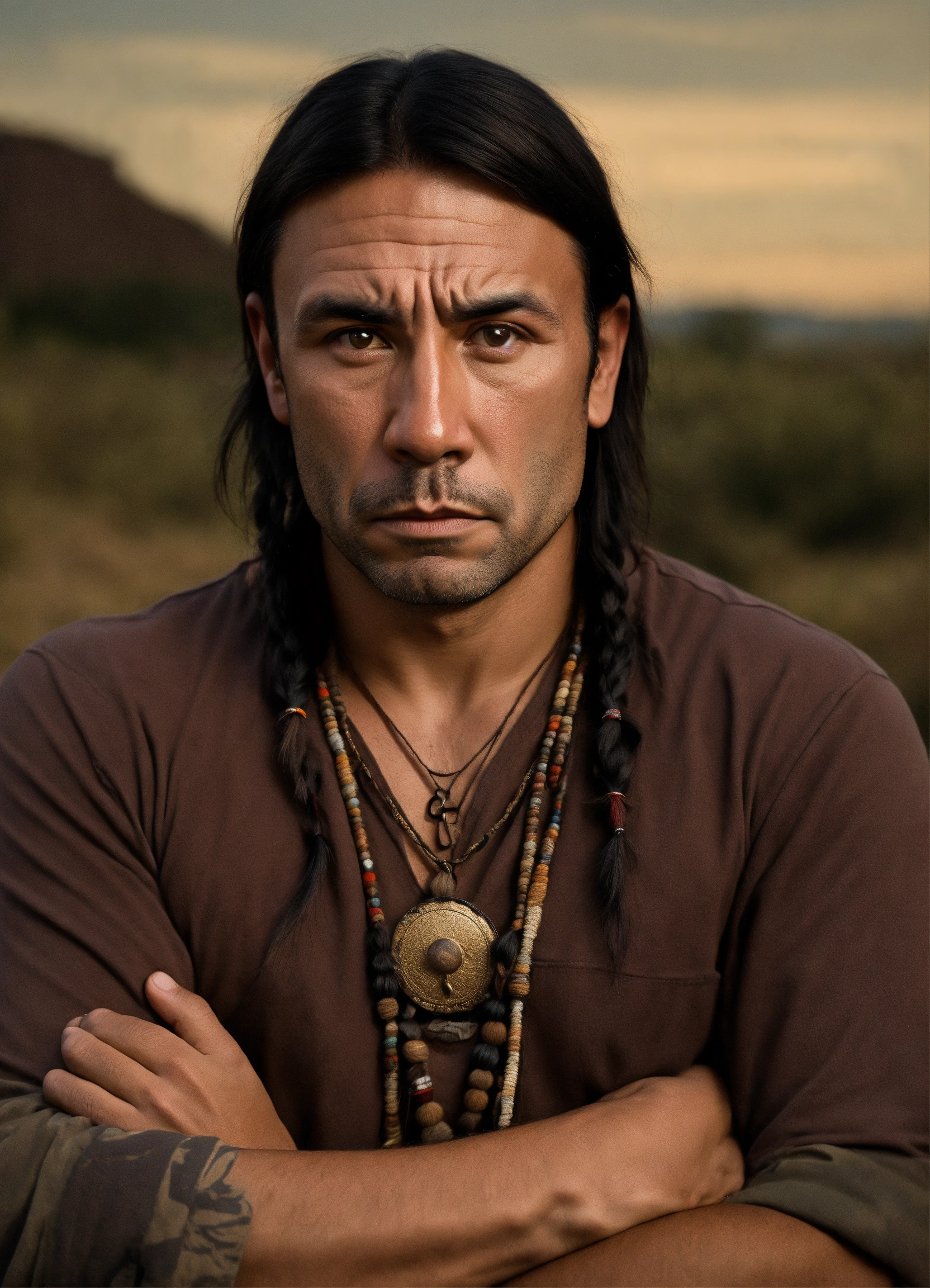 Lexica - Scared native american man, FRONT VIEW, casual clothes, arms ...