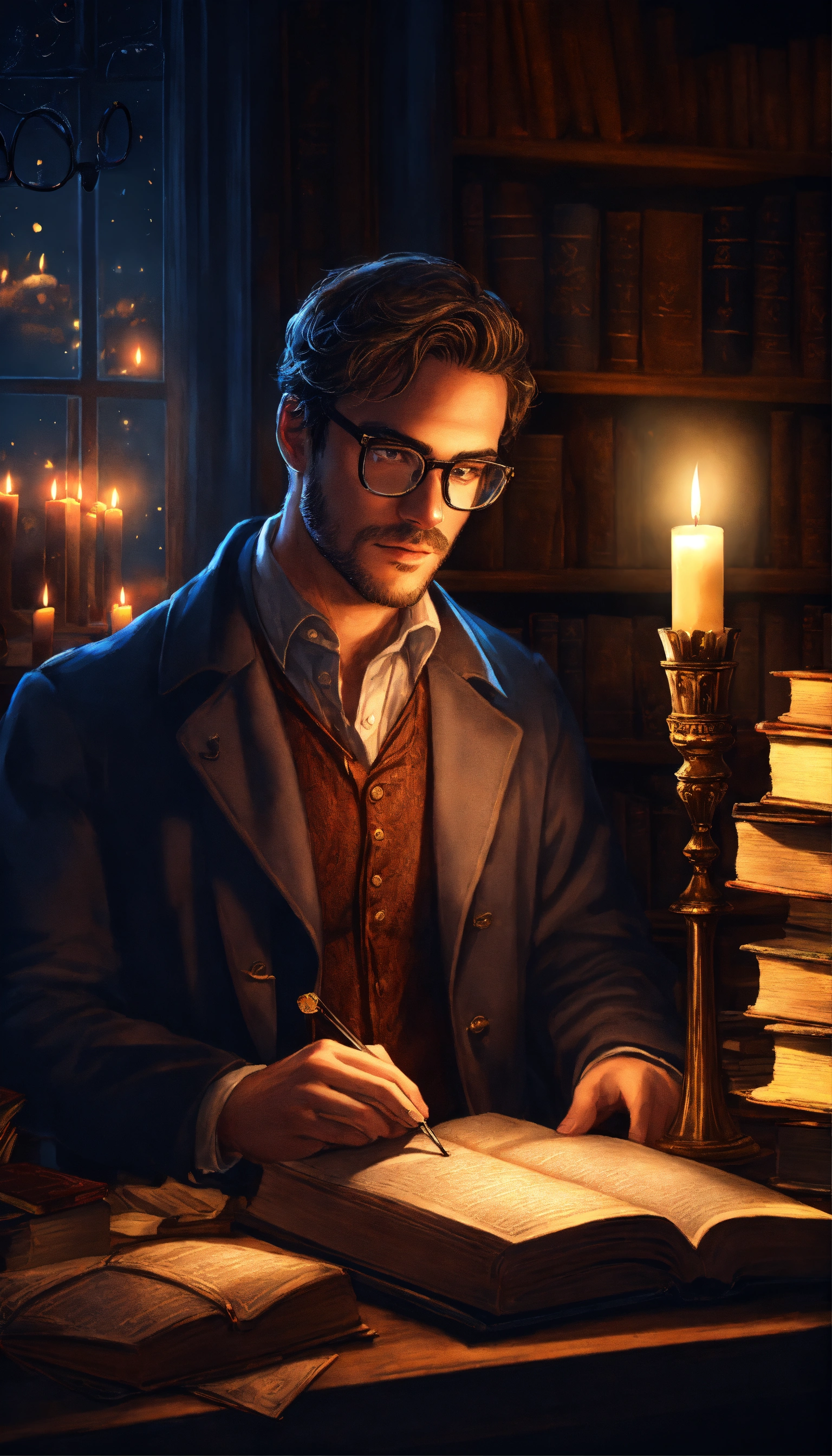 Lexica - A handsome male writer, with depression, wearing glasses, in a ...