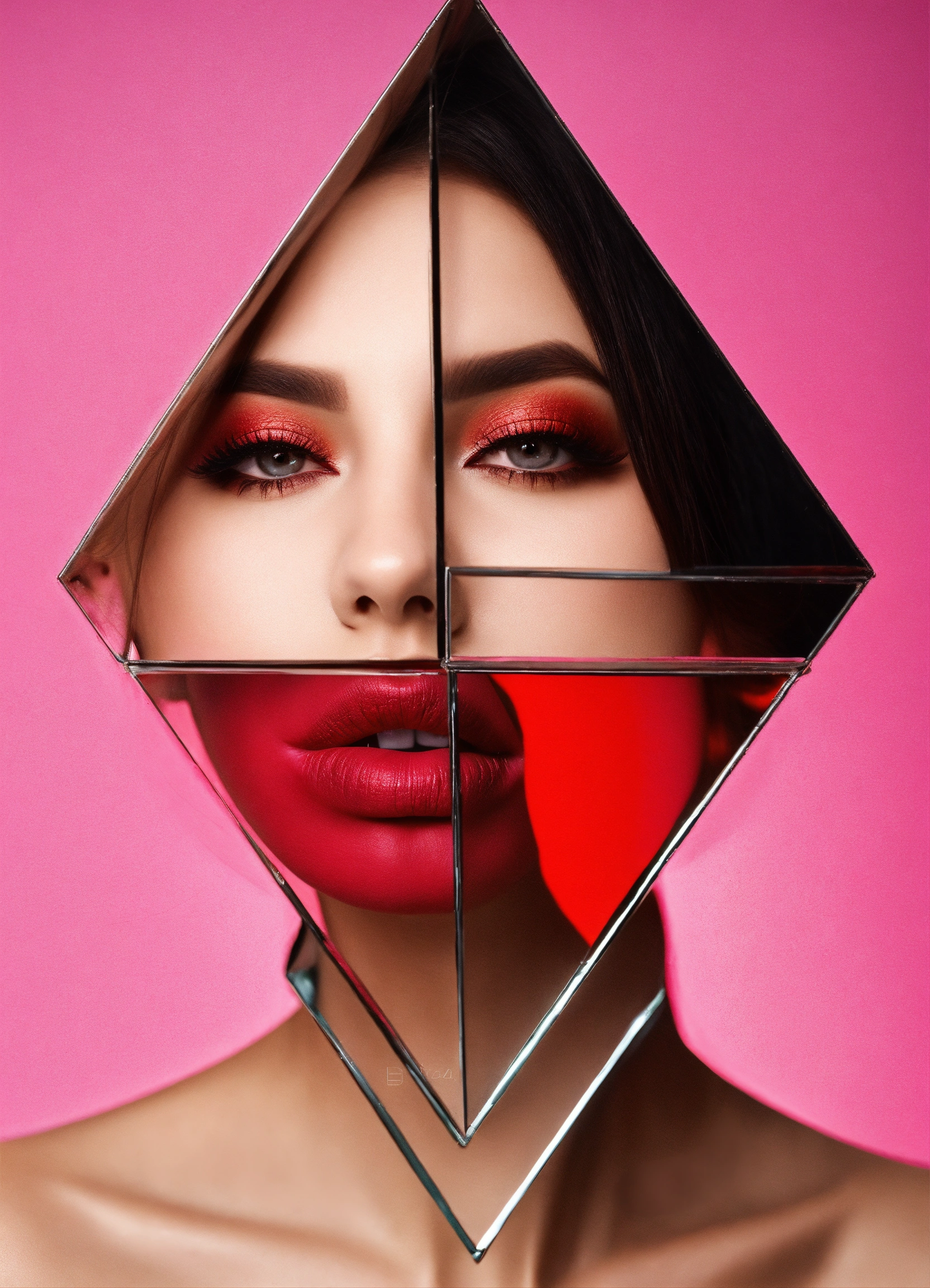 Lexica - Lips makeup in triangle downturned shaped mirror, beautiful ...