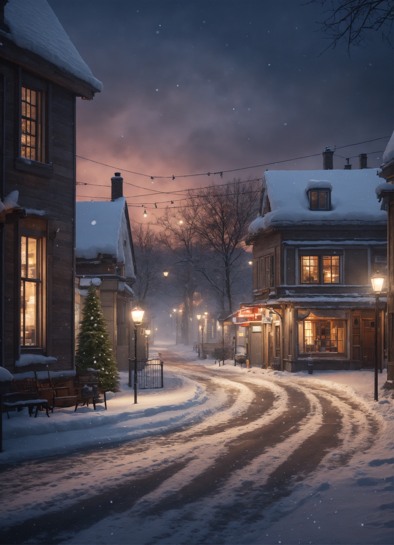 Lexica - Ultra realistic winter landscape, big city street with fair ...