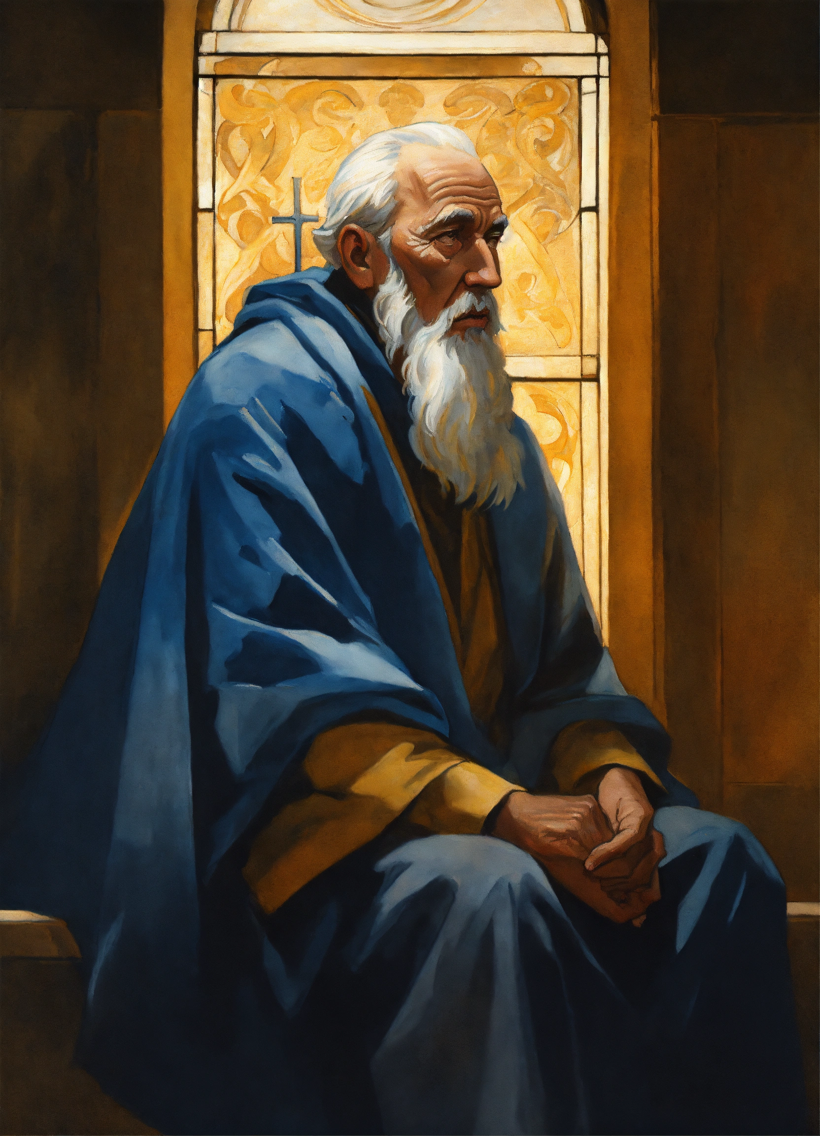 Lexica - A painting of an Christian elder looking out, in the style of ...