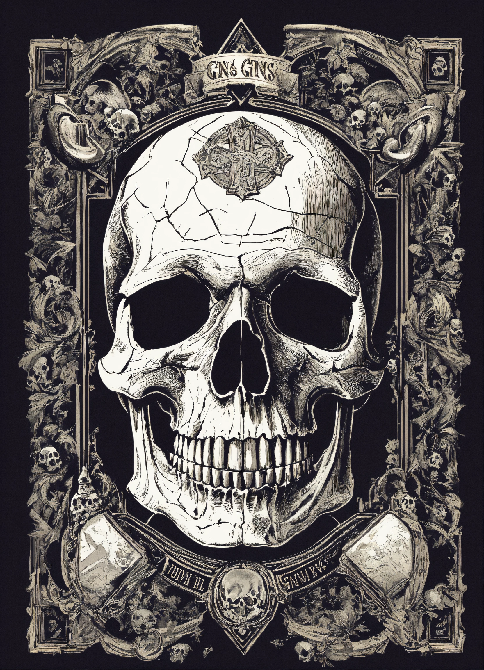 Lexica - Skull and gins Cross-Over, logo design by Philippe Caza