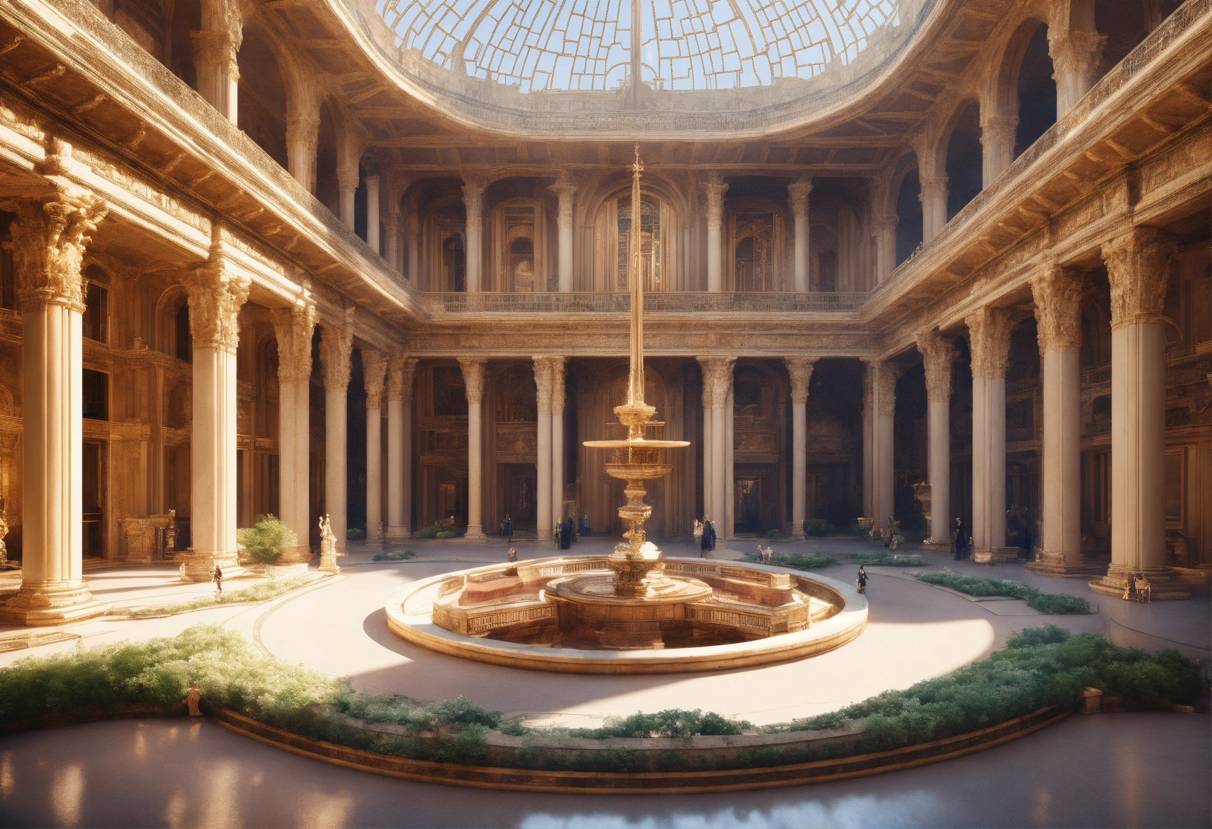 Lexica - Gigantic futuristic palace courtyard inspired by the roman ...
