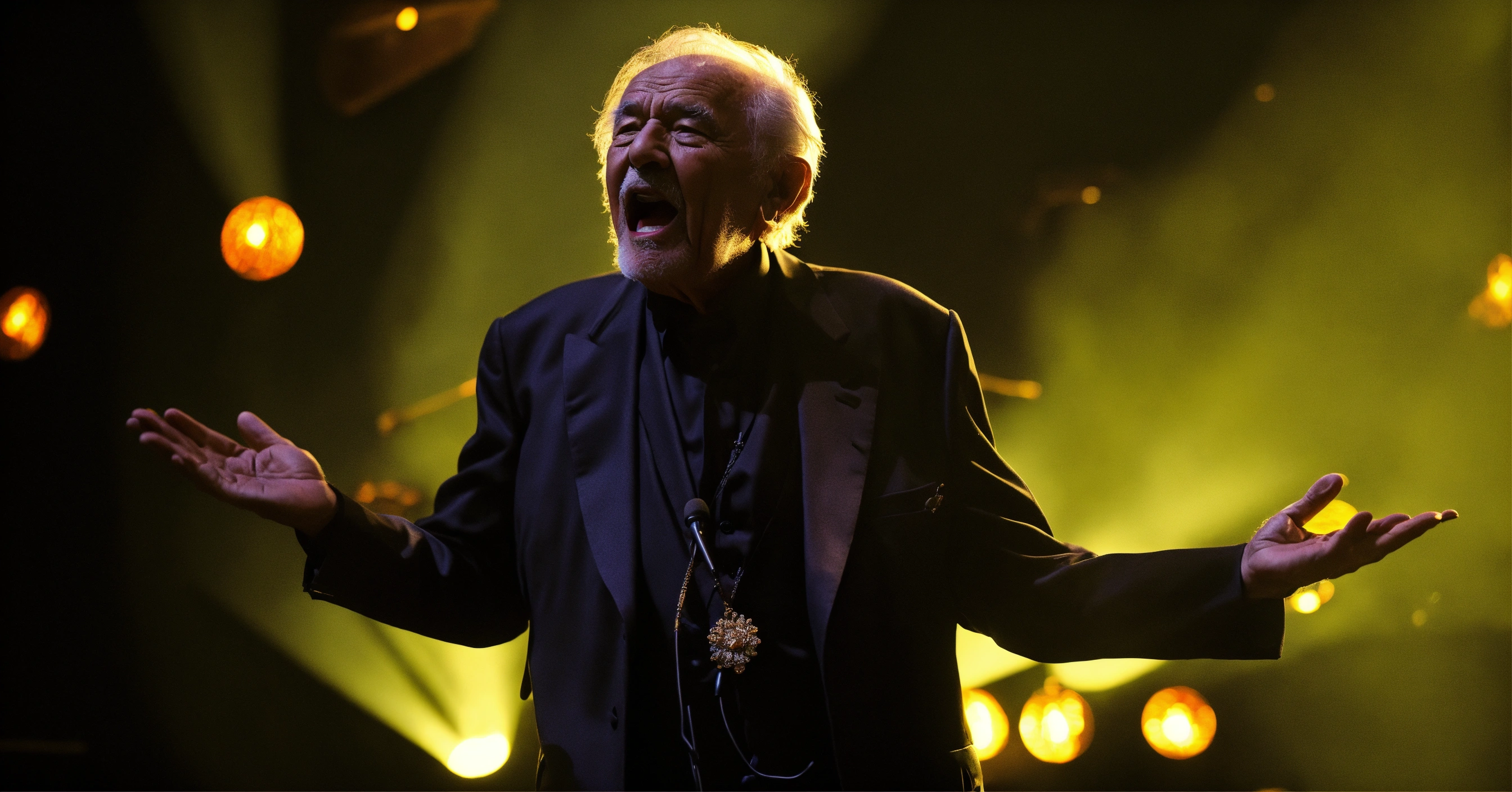 Lexica - Image of a male old man singing in opera on a black background ...