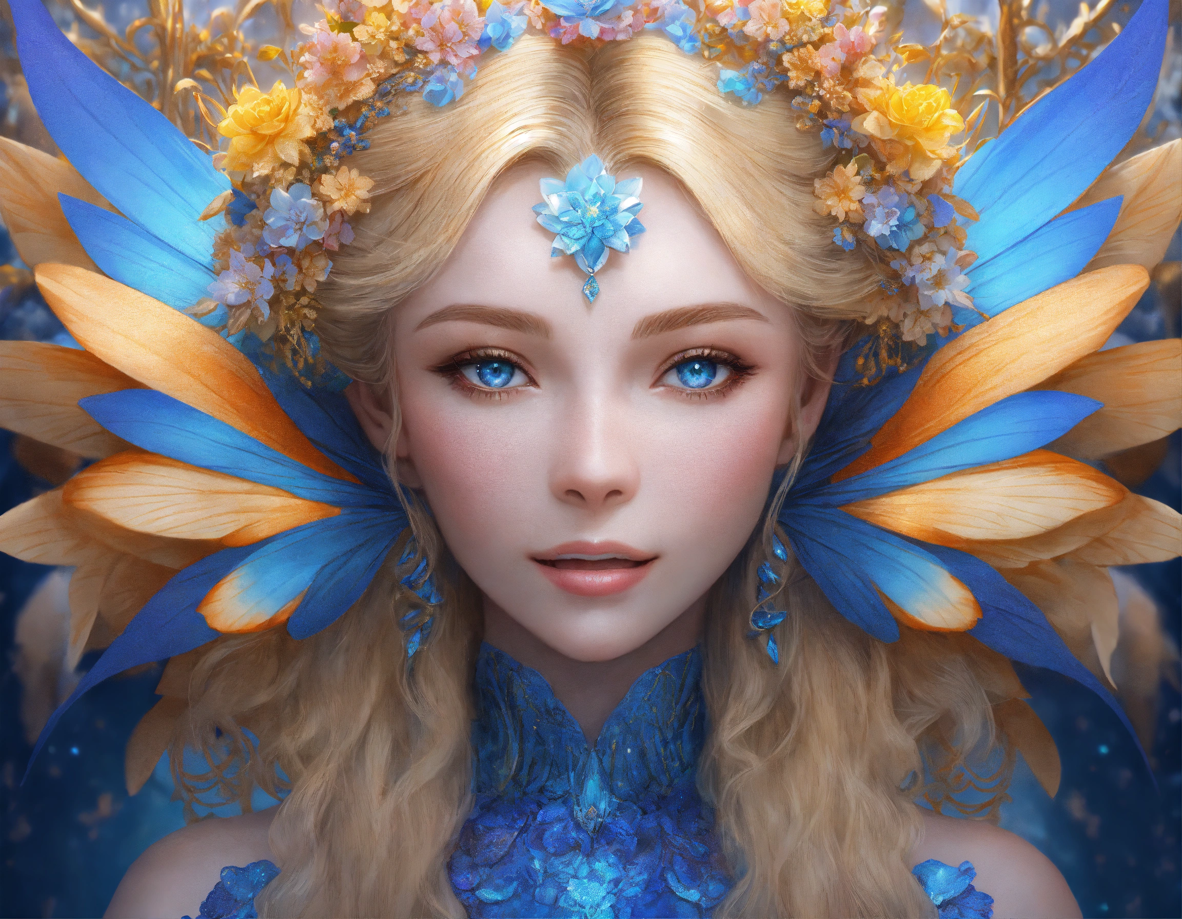 Lexica - Symmetry, beautiful floral and glitter fairy, smiling, hyper ...