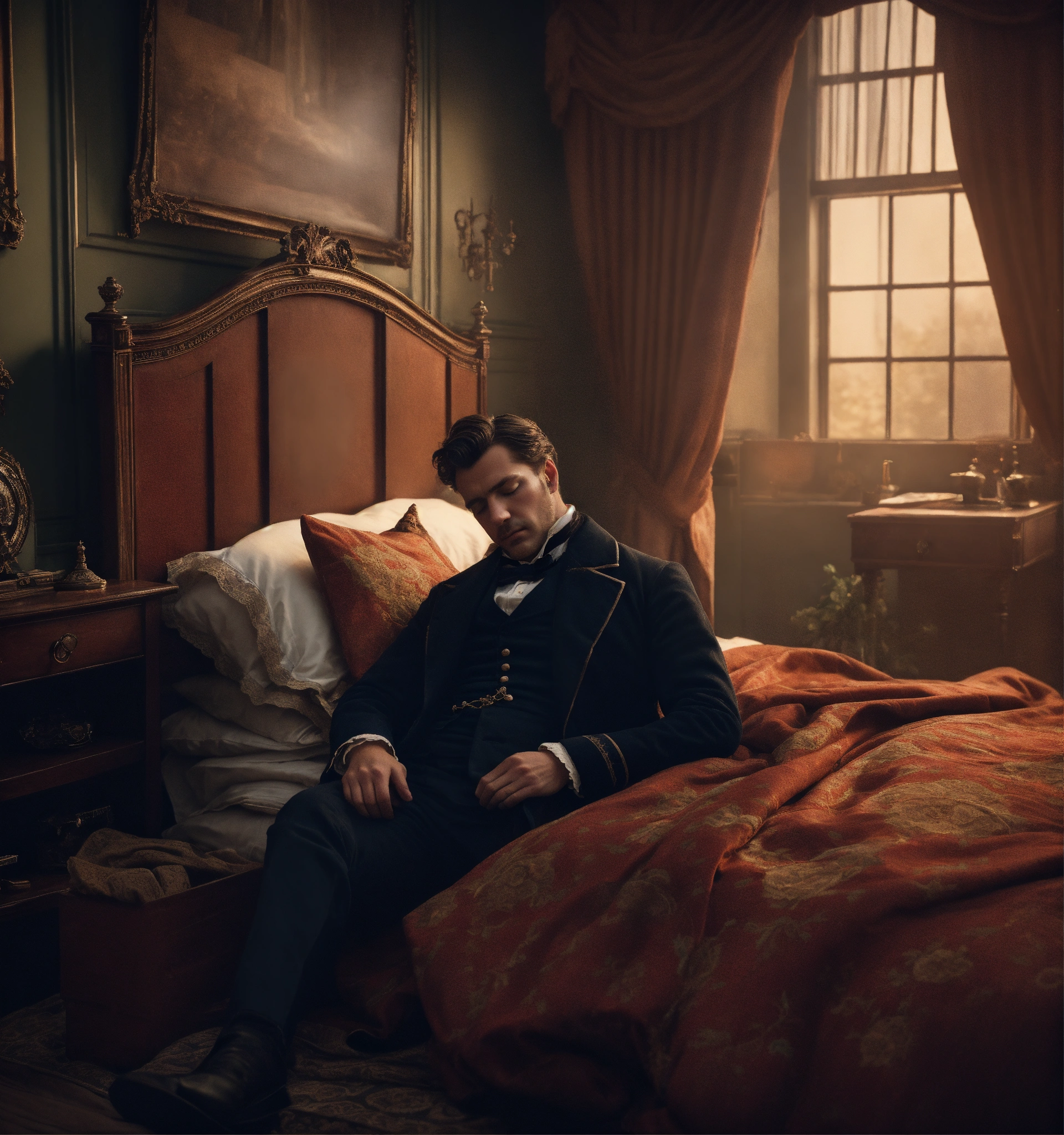 Lexica - Very much handsome Victorian man , wearing clothes to sleep ...