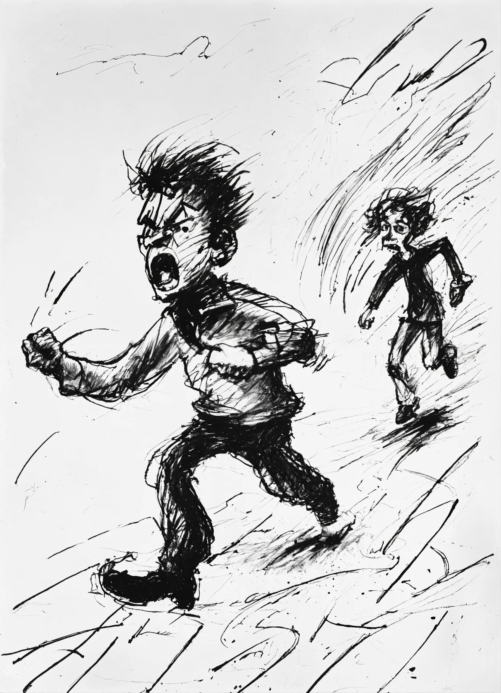Lexica - Black and white children's drawing of an angry man who is ...