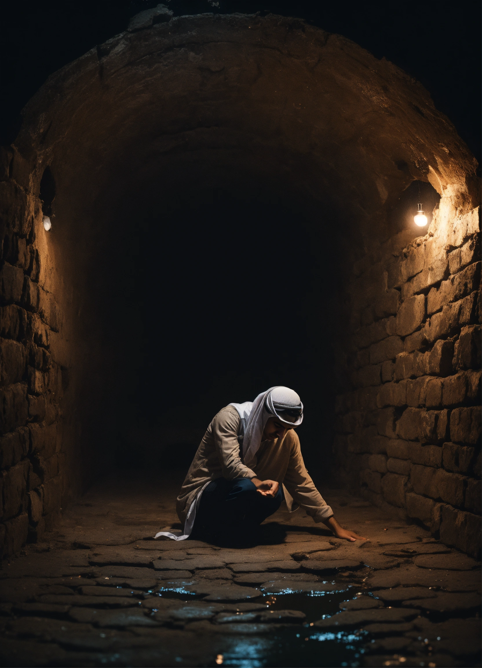 Lexica - A young arab man falling on the floor of a deep dark empty ...