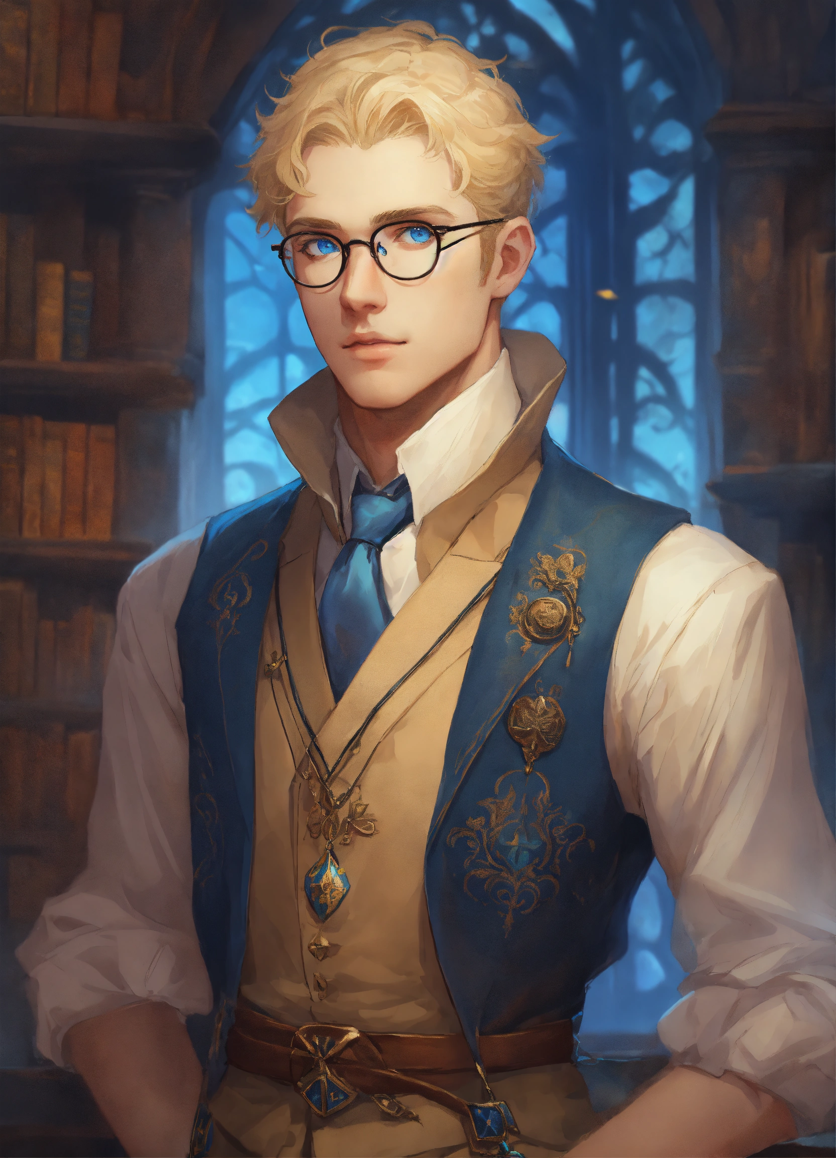 Lexica - Blonde, pale, man with blue eyes, wearing spectacles and a ...