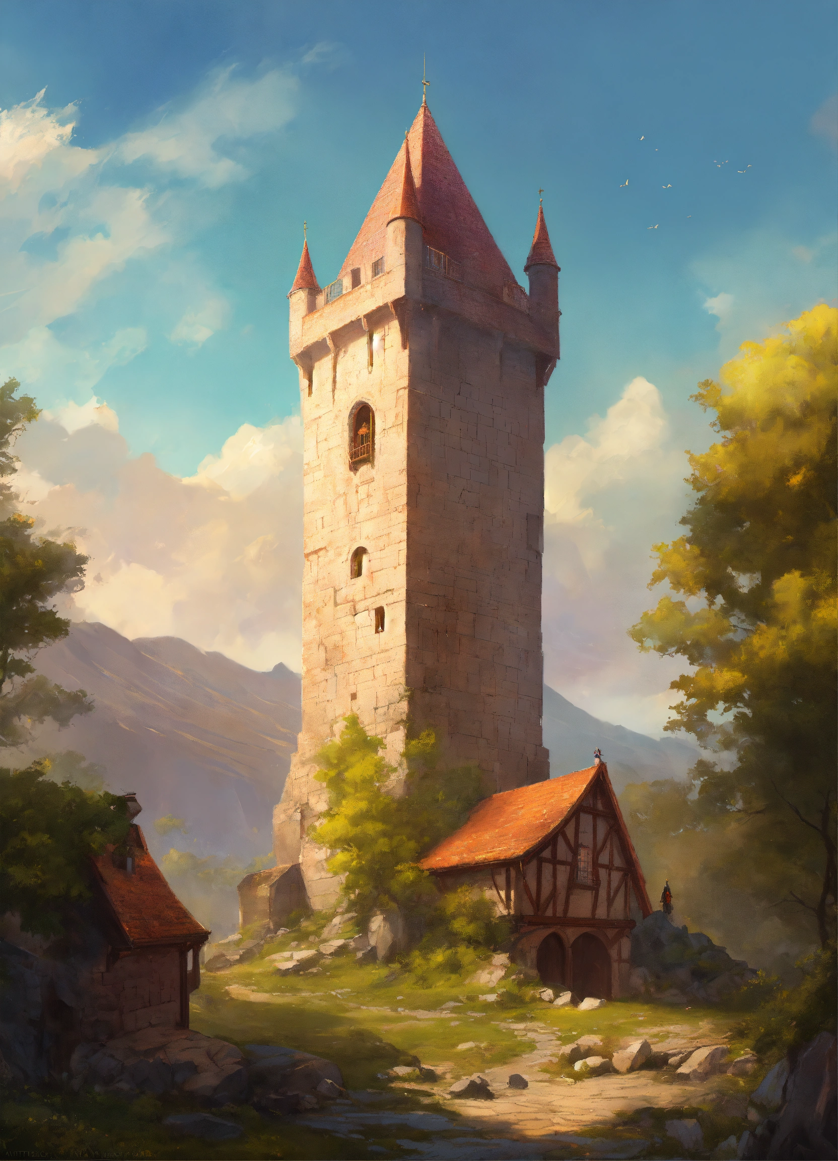 Lexica - Full image of a medieval thin high solitary tower in the ...
