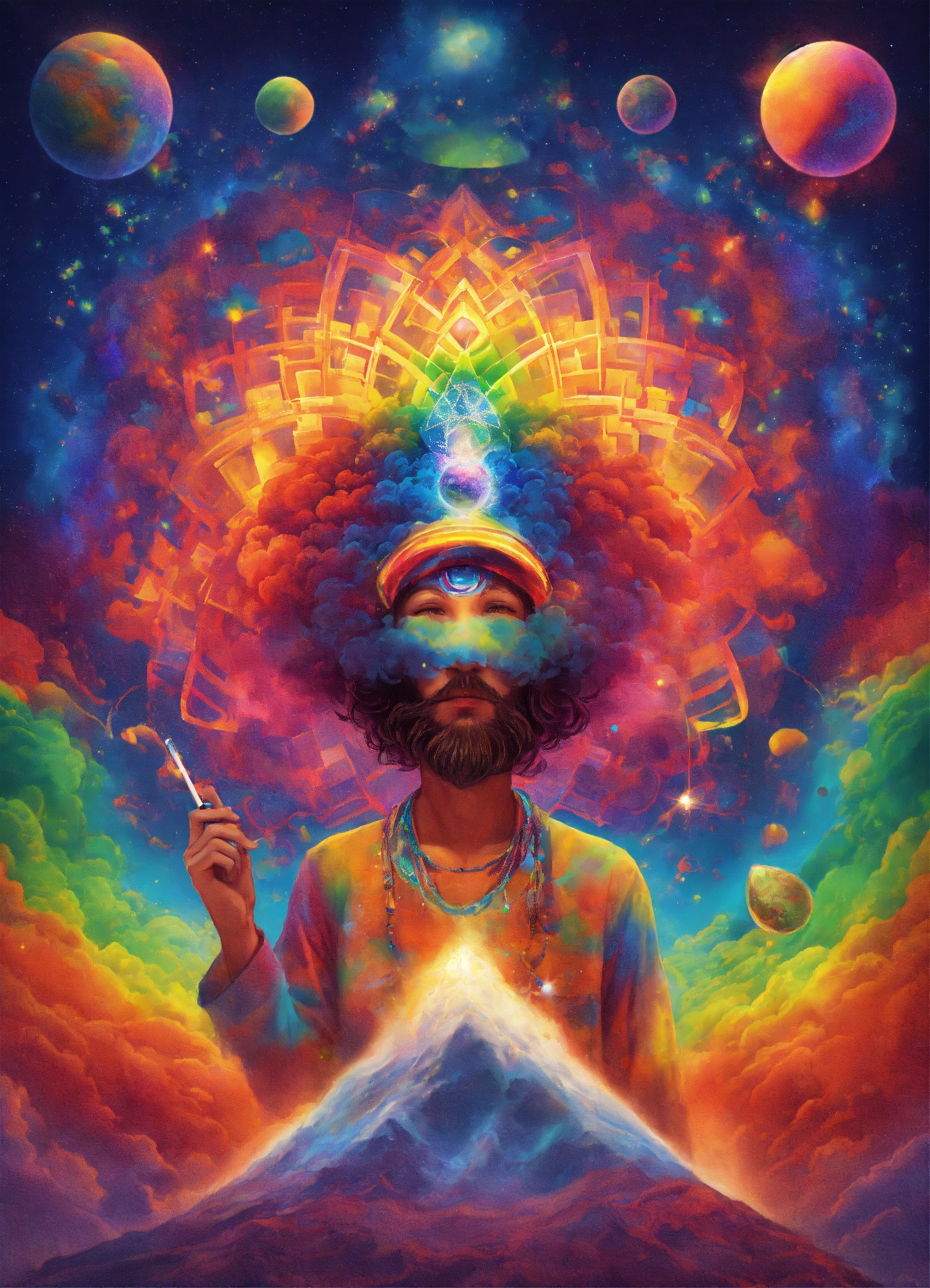 Lexica - Abstract hippy smoking dmt , with universe coming out of his ...