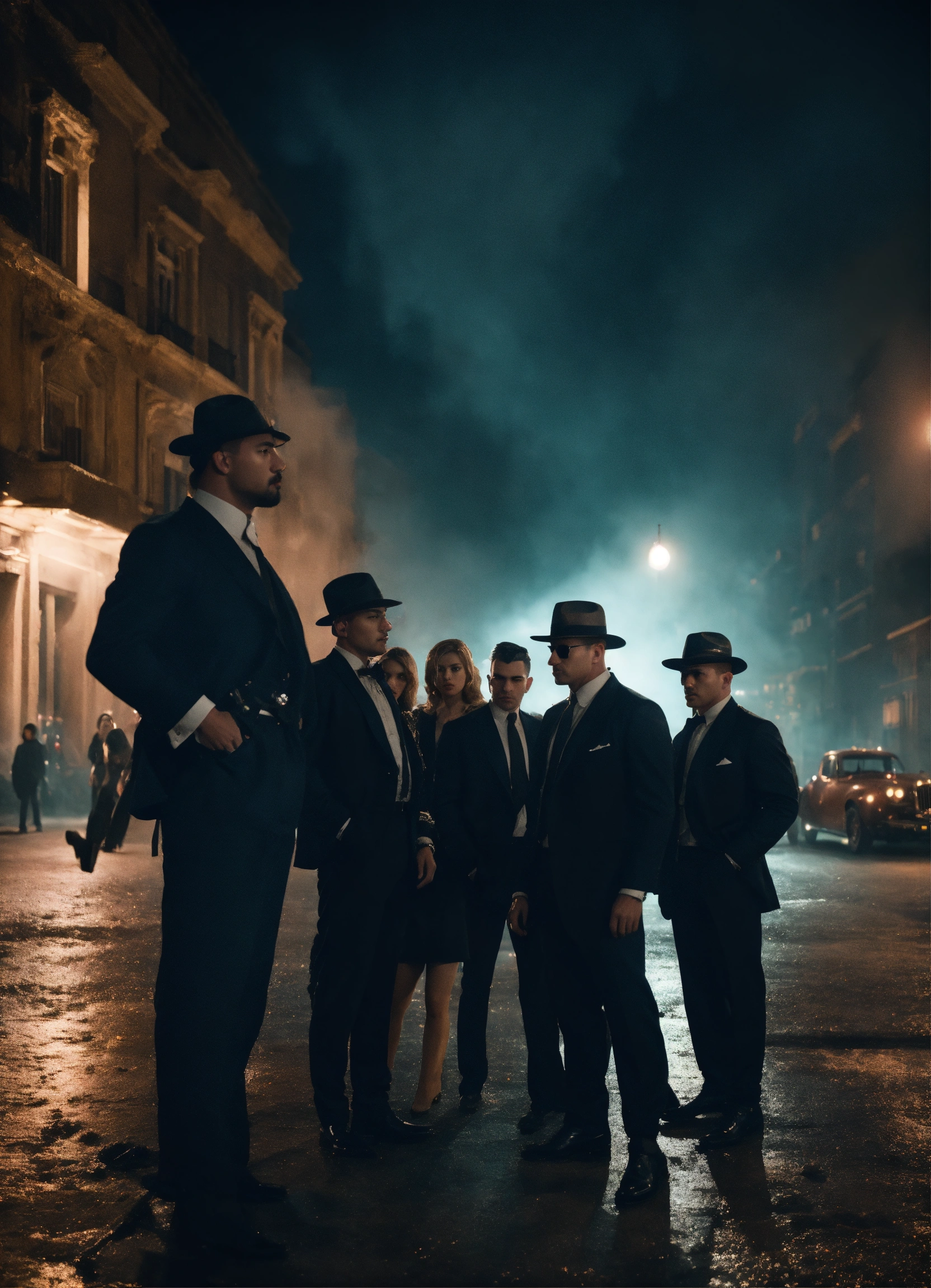 Lexica - Group of mafia male with riffles surrounded by girls, night ...