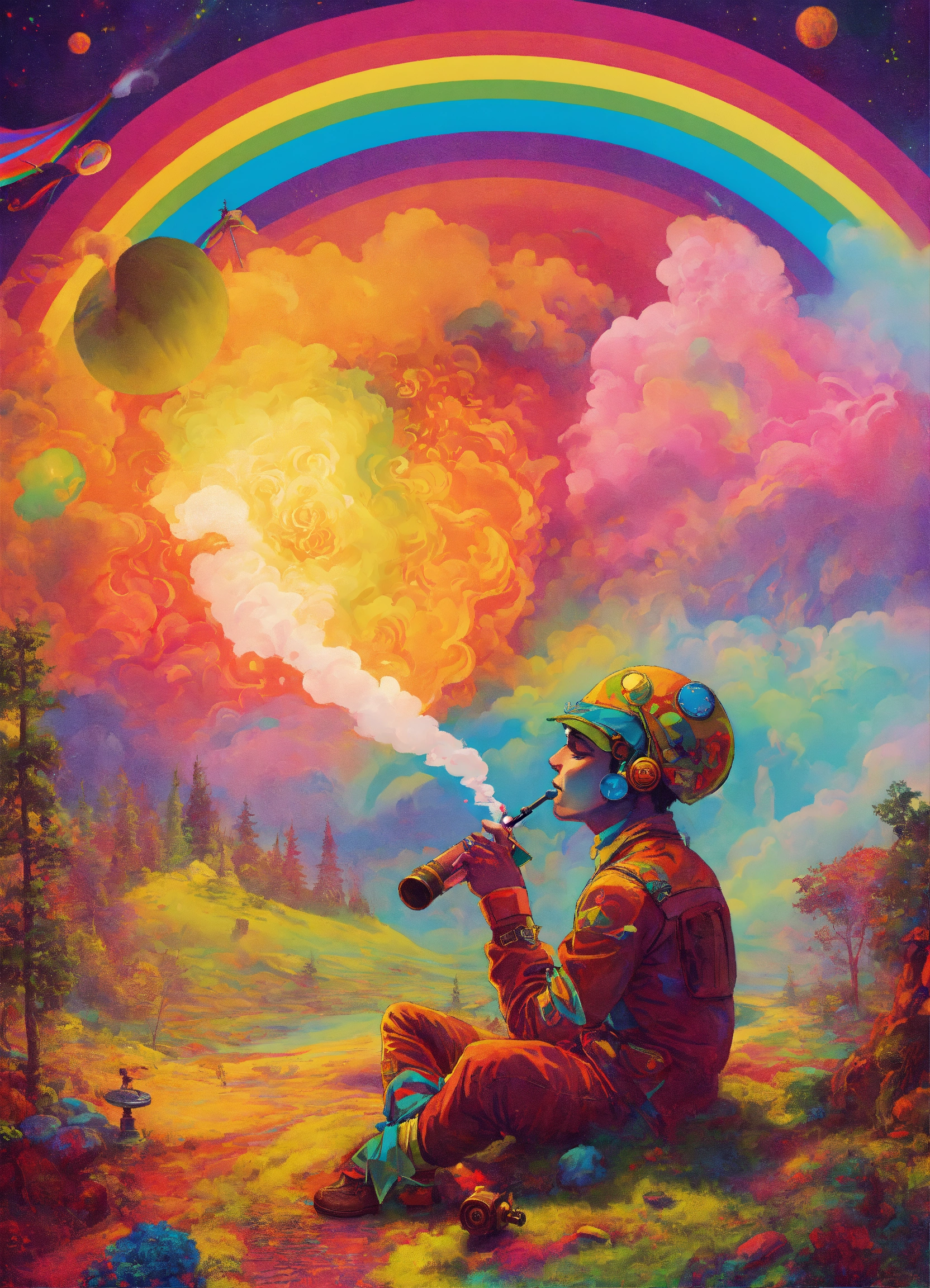 Lexica - Machine else psychedelic retro poster smoking a pipe in a ...