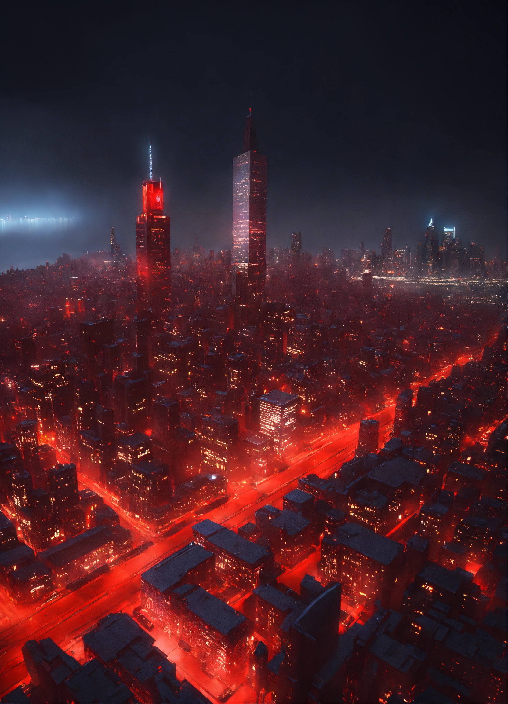 Lexica - Red Gotham City skyline at night, zbrush render, 8k